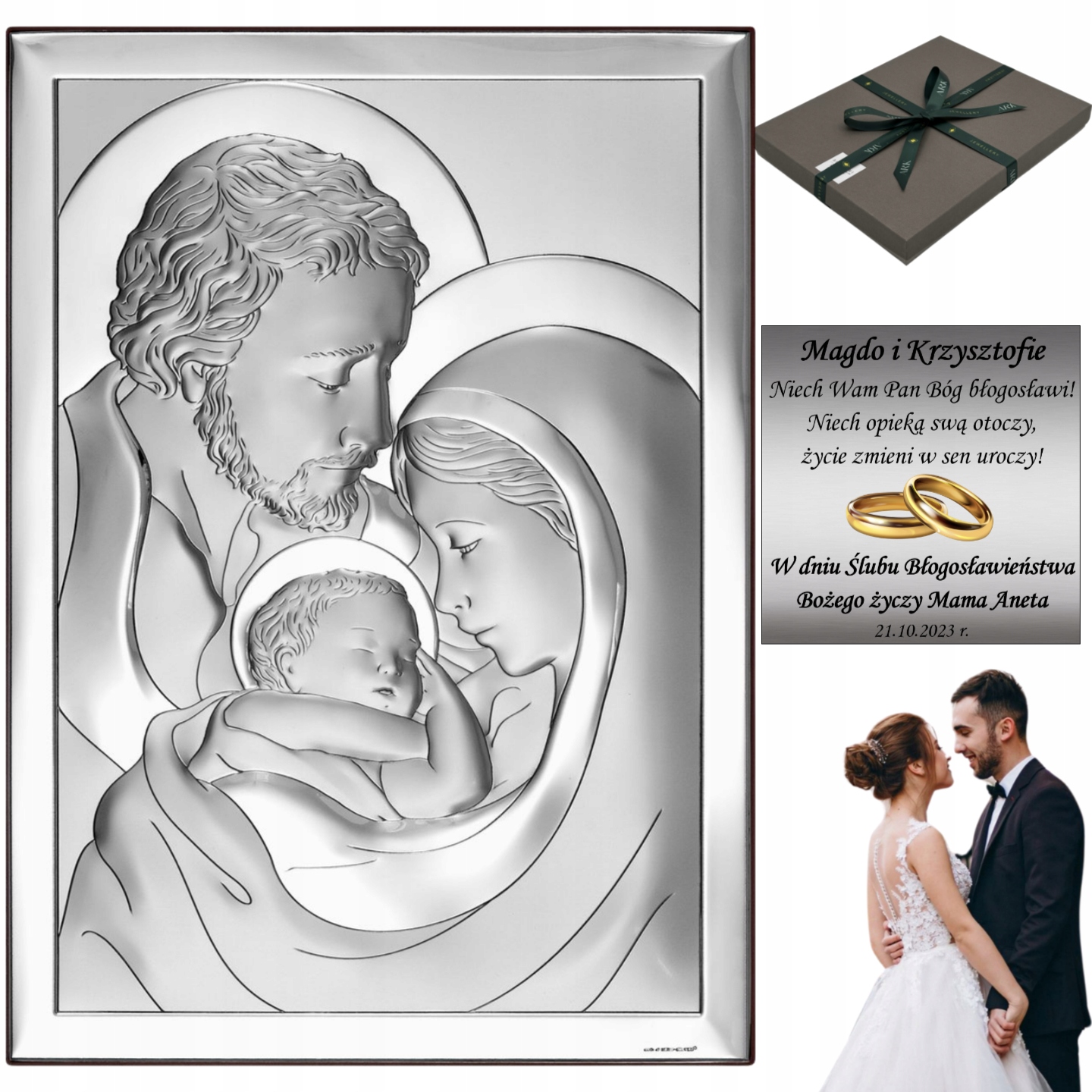 Srebrny obraz Święta Rodzina – Pamiątka 30 50 rocznicy Ślubu z grawerem ...