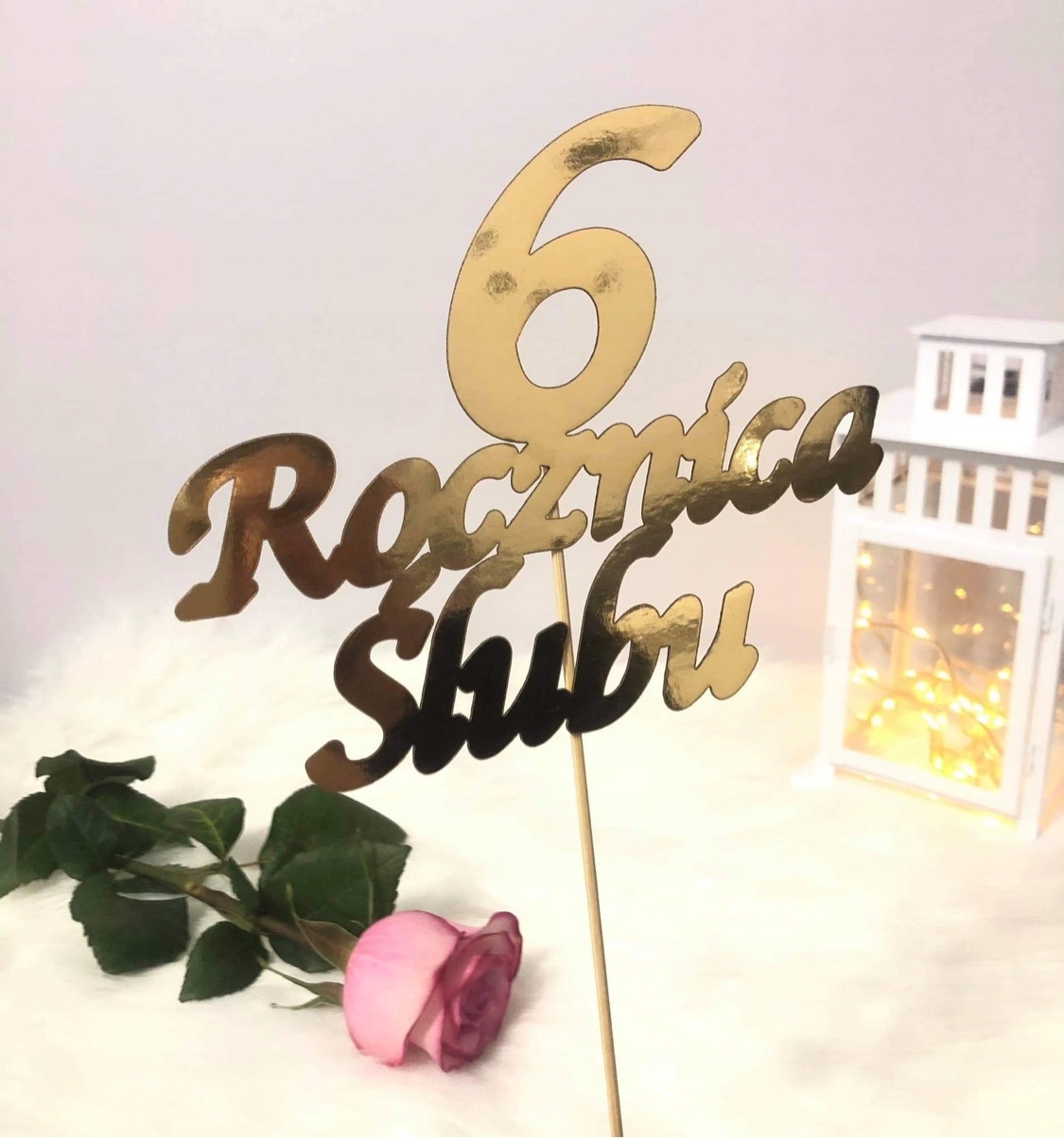 Topper złoty połysk 6 Rocznica Ślubu 10505427652 - Allegro.pl