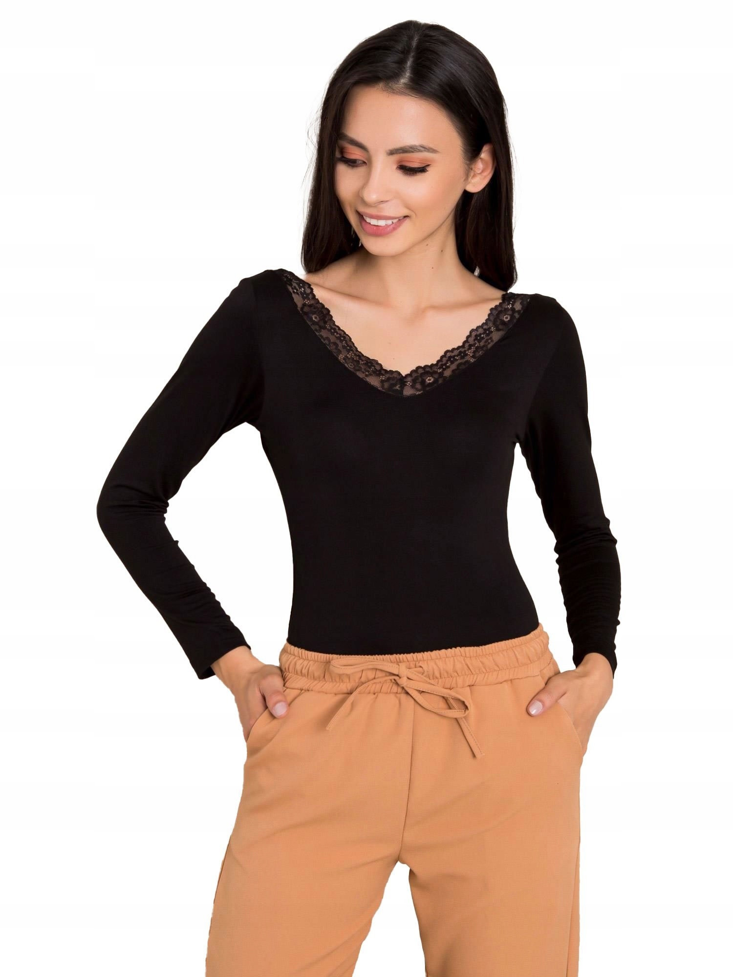 CZARNE BODY DAMSKIE KORONKA DŁUGI RĘKAW - S • Cena, Opinie • Body ...