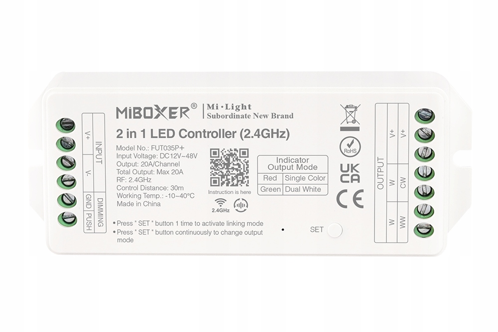Sterownik Kontroler LED MIBOXER FUT035P+ / Mono + CCT / 2x20A / 12-48 ...