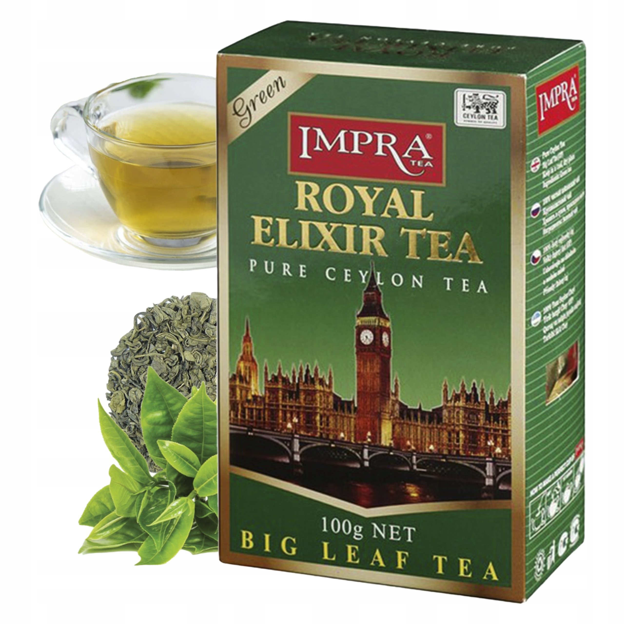 IMPRA GREEN herbata ZIELONA LIŚCIASTA royal elixir tea CEJLOŃSKA 100 G ...