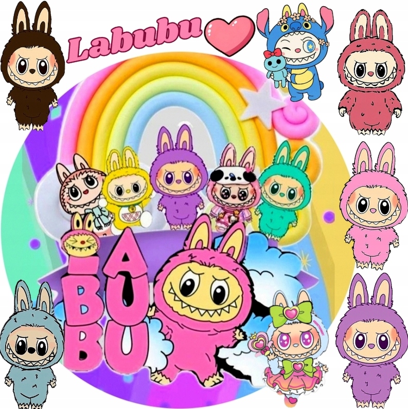 Opłatek na Tort LABUBU MONSTER LABU-BU + 9 POSTACI+GRATIS TEKST ...