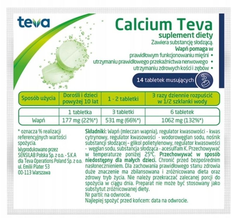 Calcium Teva wapno musujące, 14 tabl. musujących (5900160500080) • Cena ...