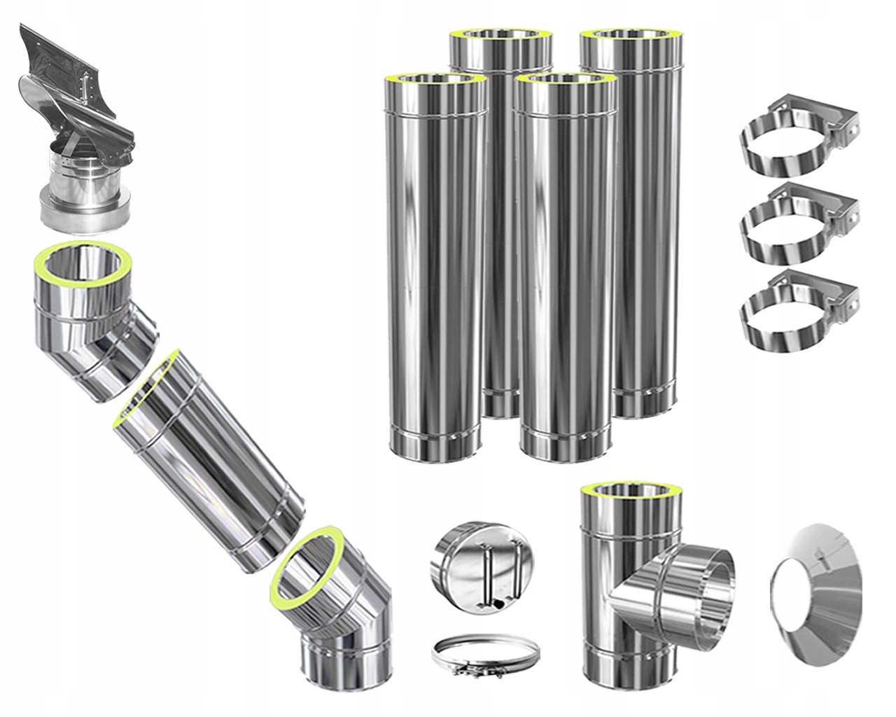 PIEC KOZA na DREWNO PELLET IZOLOWANY fi 150 KOMIN DWUŚCIENNY Kocioł ...