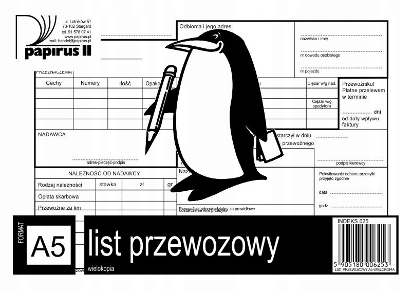 PAPIRUS II DRUK LIST PRZEWOZOWY WIELOKOPIA A5 (5905180006253) • Cena ...