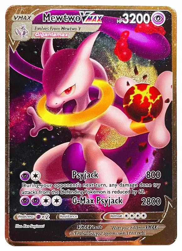 POKEMON MEWTWO ZŁOTA METALOWA KARTA V HP3200 G Max Psyjack GOLD METAL ...