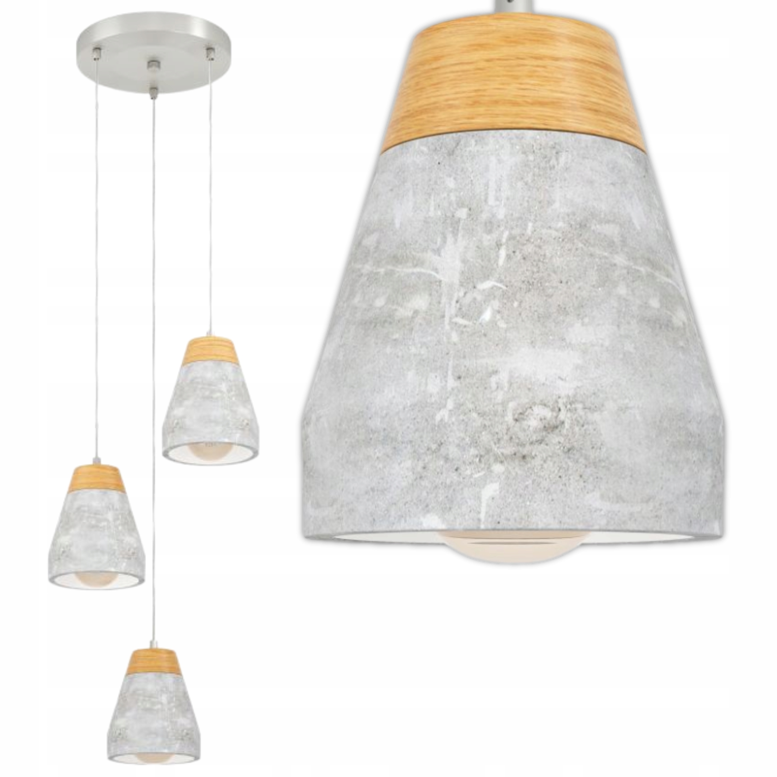 Lampa wisząca BETONOWA Betonowe Klosze Drewno Eglo Tarega 3x E27 ...