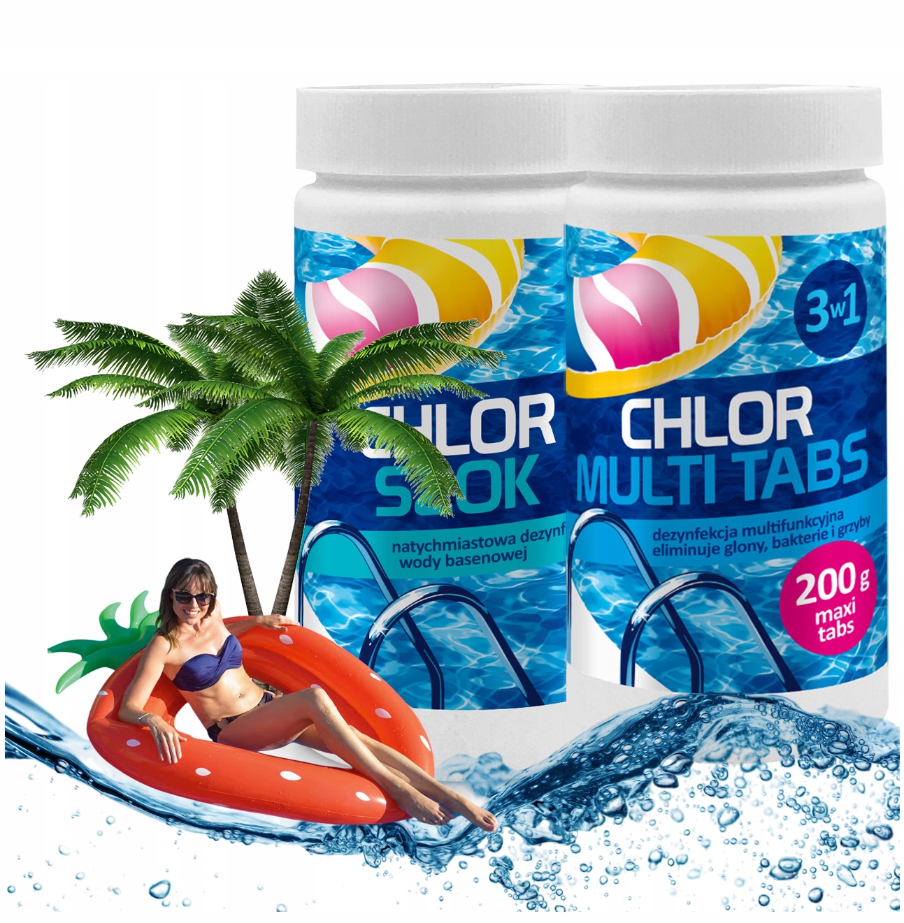 CHLOR MULTI TABLETKI + SZOK CHEMIA DO BASENU ZESTAW 2x 1kg DUŻE 200g ...