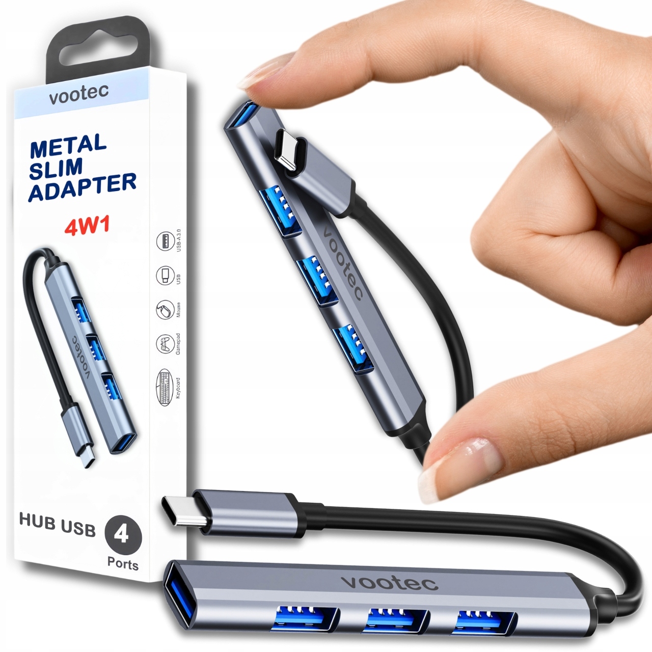 HUB USB-C ROZDZIELACZ USB 3.0 ROZGAŁĘŹNIK TYP C 4 PORTY USB-A SLIM ADAPTER - Sklep, Opinie, Cena ...