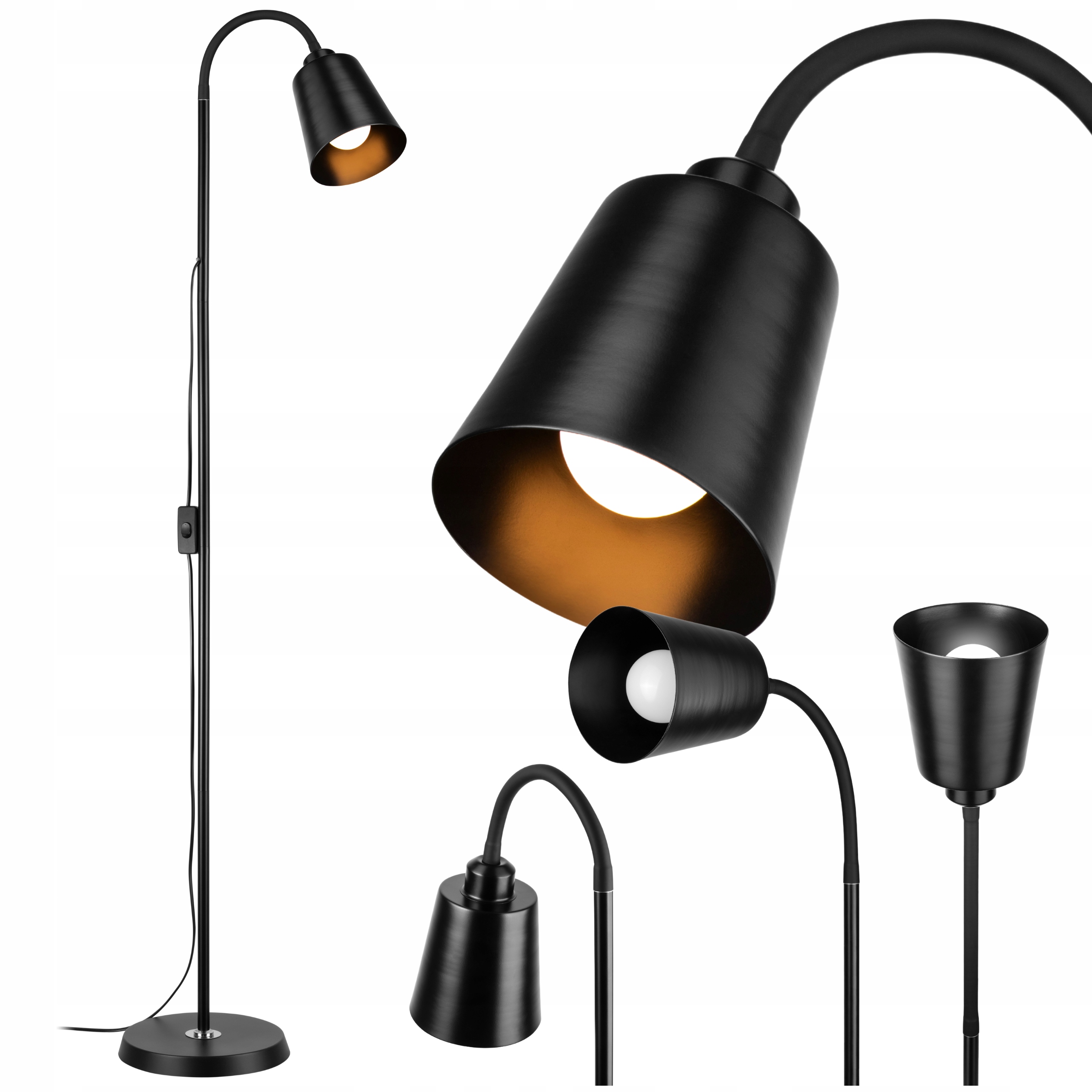 LAMPA PODŁOGOWA STOJĄCA CZARNA E27 NOWOCZESNA 160cm DO CZYTANIA ...