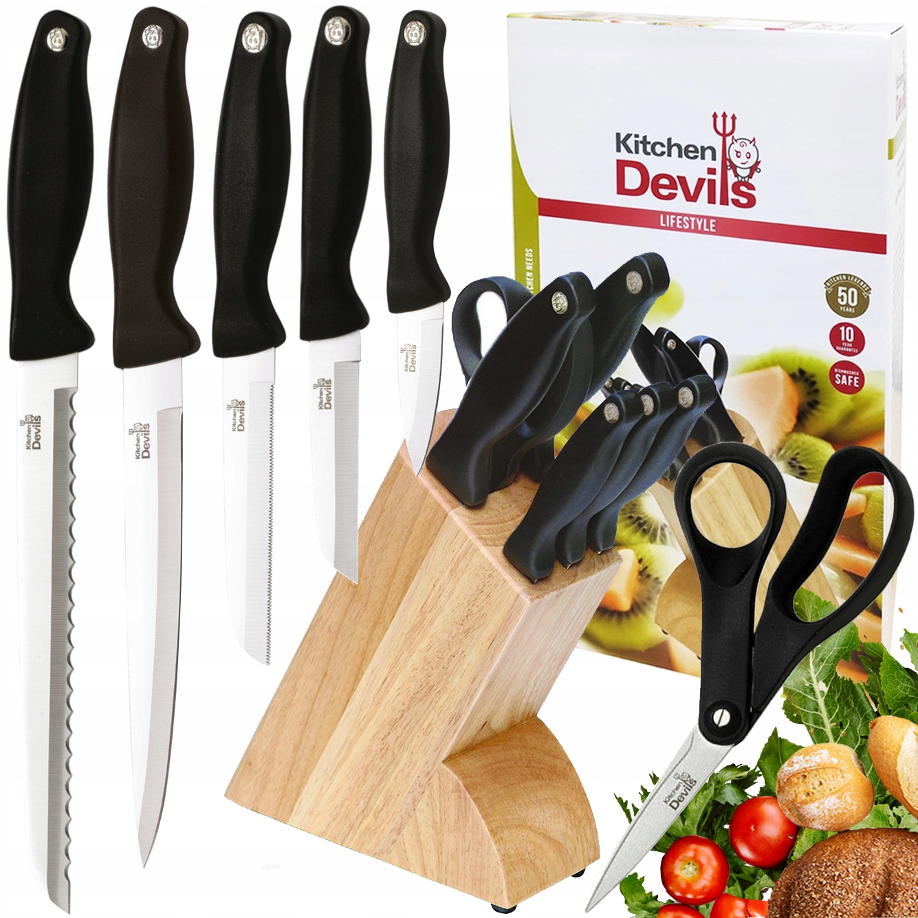 Komplet noży w bloku Fiskars Kitchen Devils 5 szt. (5010624437385 ...