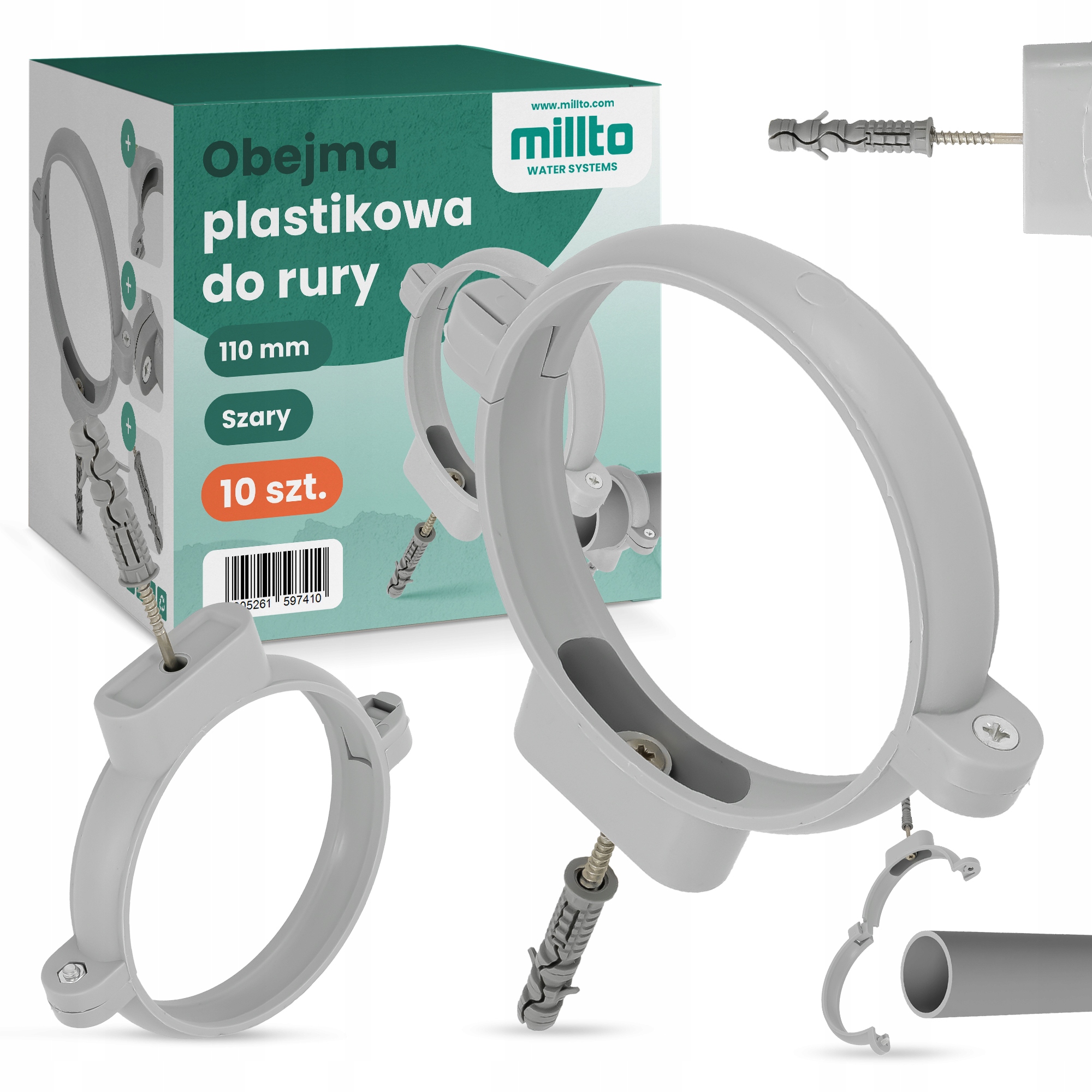 10x Obejma Rury 110 mm Uchwyt Rur KANALIZACJI PP PCV Plastikowa ...