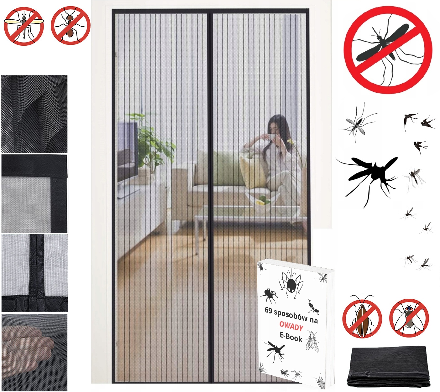 MOSKITIERA MAGNETYCZNA NA DRZWI 90 x 220cm SIATKA NA KOMARY OWADY DO ... MOSKITIERA MAGNETYCZNA NA DRZWI 90 x 220cm SIATKA NA KOMARY OWADY DO ...