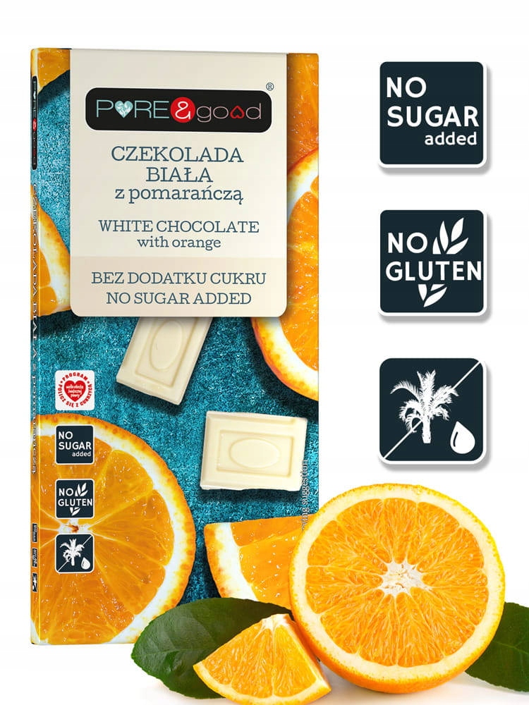 Czekolada biała Pure&Good z pomarańczą bez cukru 75 g • Cena, Opinie ...