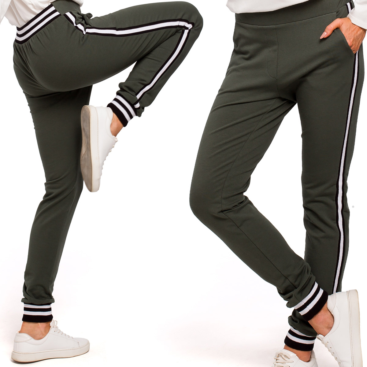 DRESOWE SPODNIE DAMSKIE DRES WYGODNE Z KIESZENIAMI ZIELONE 40 L ...