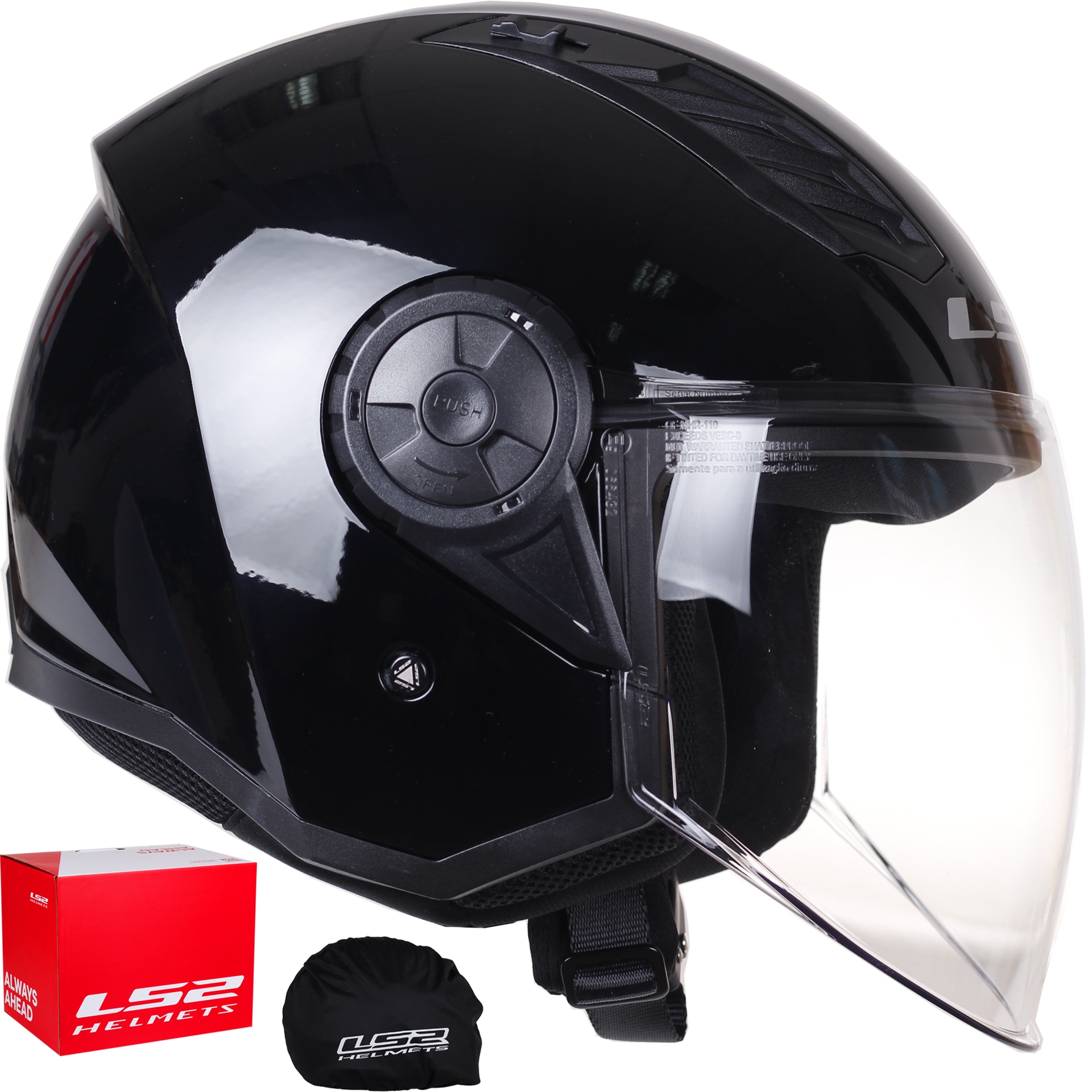LS2 OF616 AIRFLOW II SOLID BLACK kask otwarty na skutera L ...