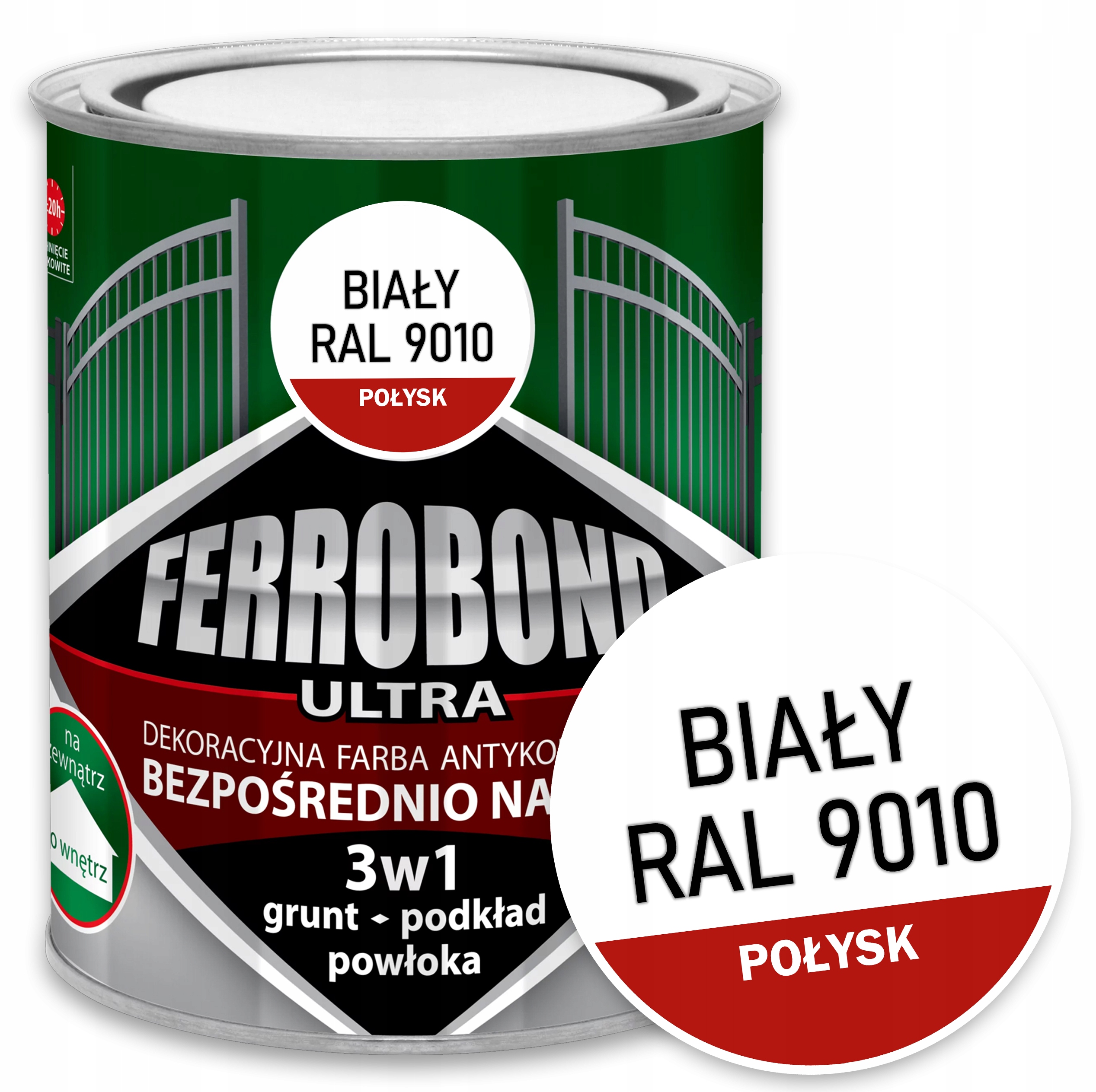 Farba do Metalu Żeliwa na Rdzę BIAŁY POŁYSK RAL 9010 0,7L Ferrobond ...
