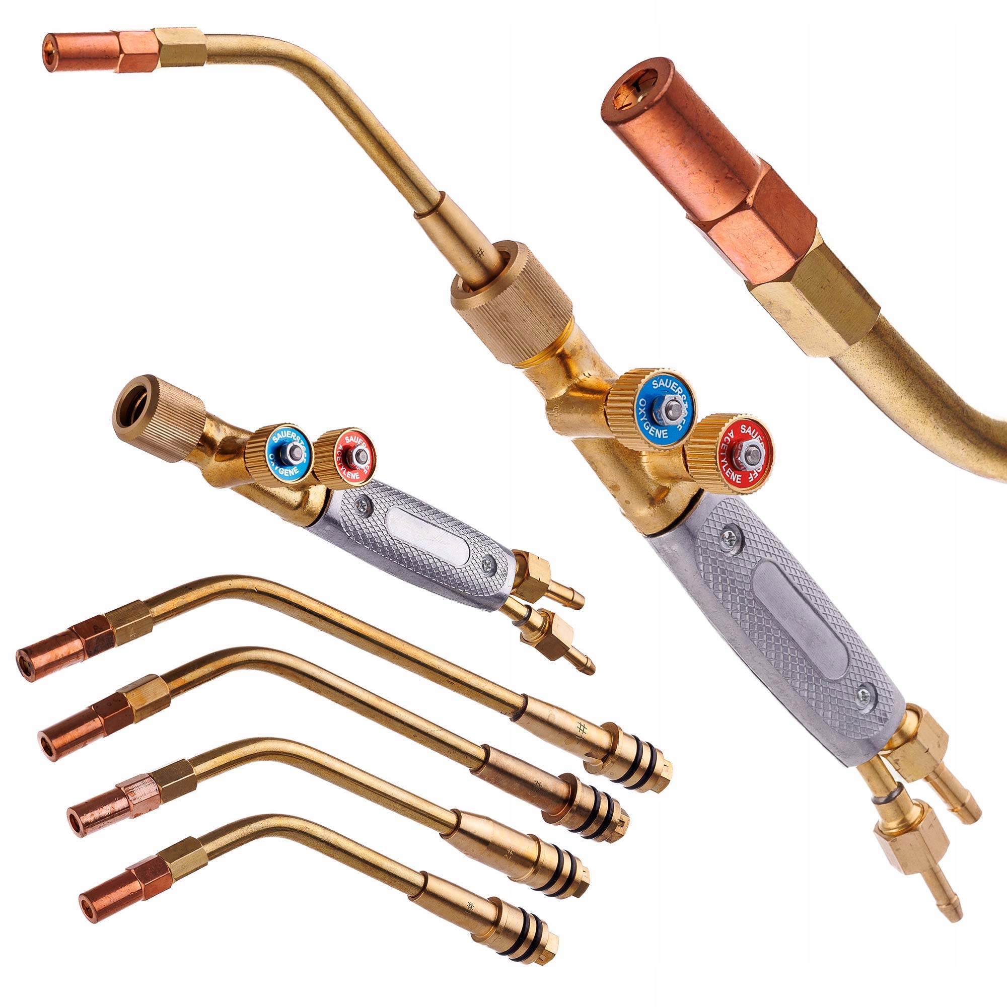 GÁZÉGŐ PISZTOLY KEMÉNY FORRASZTÁS PROPÁN OXIGÉN 4 CSERÉLHETŐ FÚVÓKA za ...