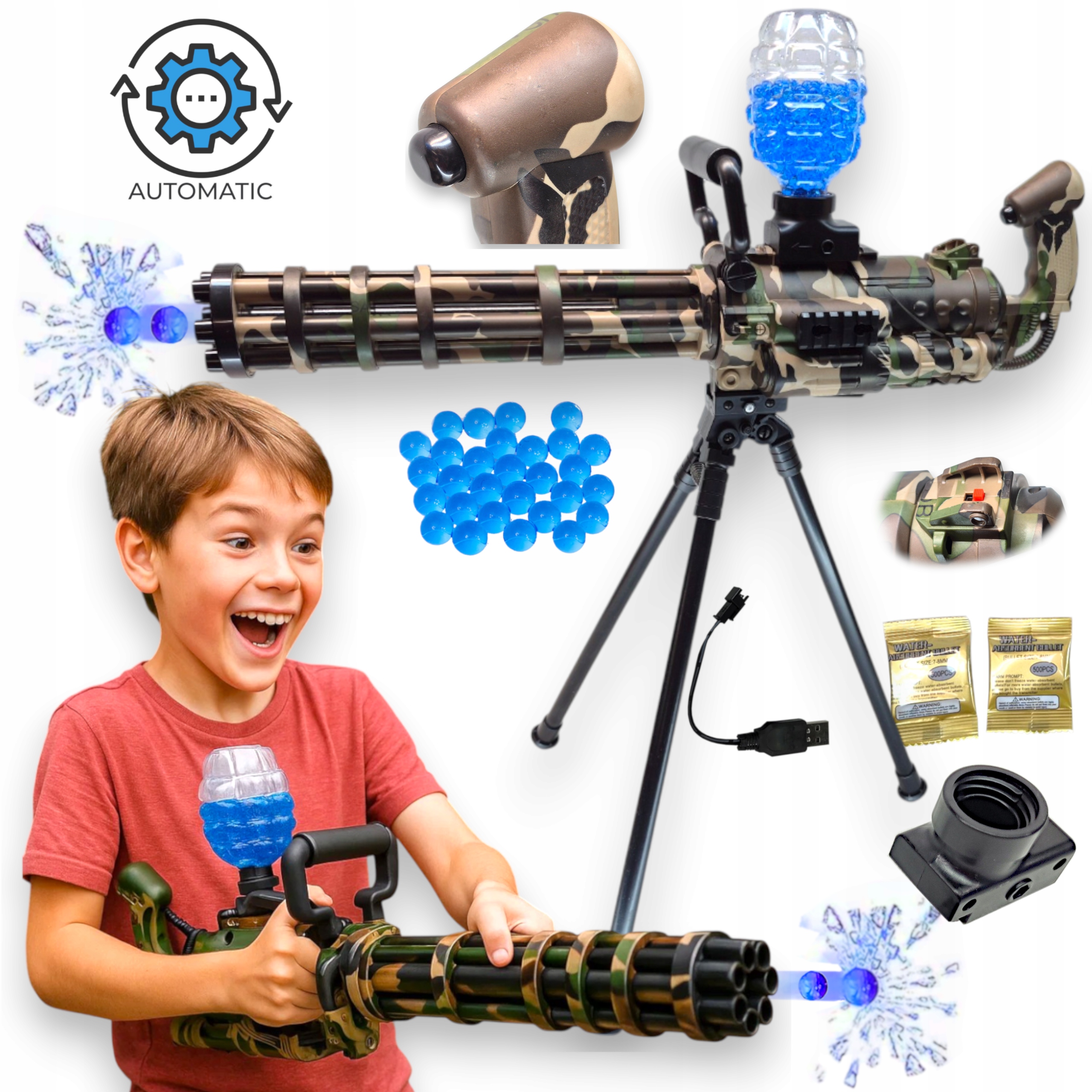 MINIGUN ZSELÉS GOLYÓS PUSKA ORBEEZ AUTOMATA VILLANYSZERELŐ USB TÖLTÉS ...