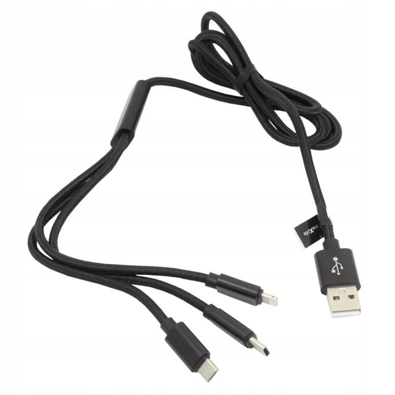 Kabel GSM Hurt USB - USB typ C / microUSB / Lightning 1 m czarny - Sklep, Opinie, Cena w Allegro