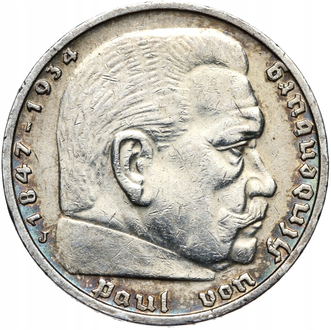 + Niemcy - III Rzesza - 5 Marek 1938 J - HINDENBURG SWASTYKA - Srebro ...