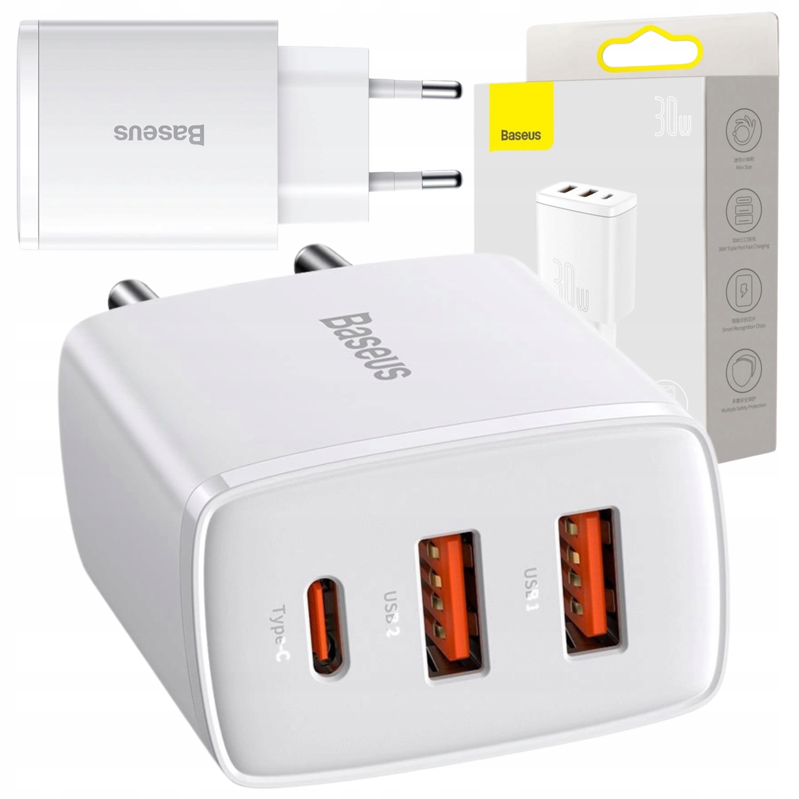 BASEUS SZYBKA ŁADOWARKA DO TELEFONU 2x USB USBC TYP C 30W MOCNY ...