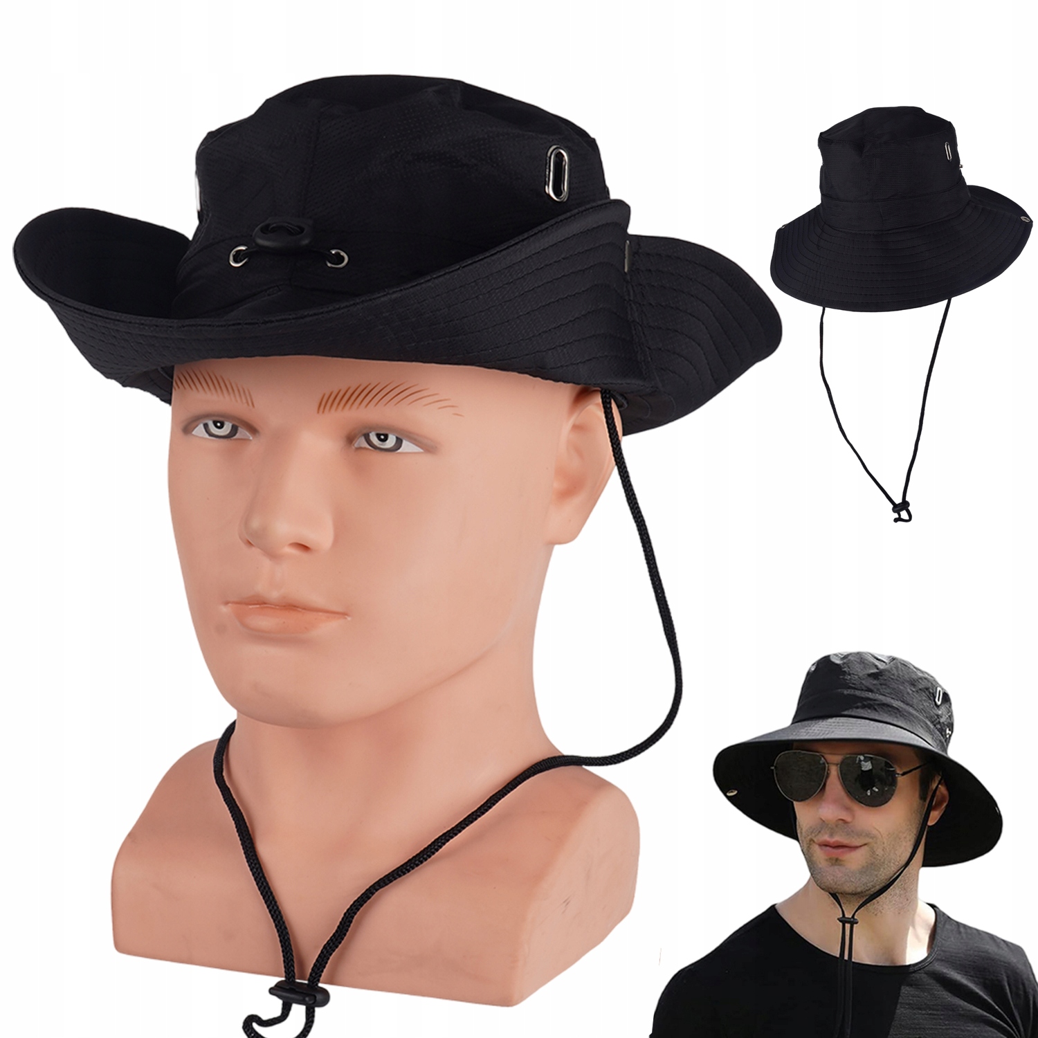 KAPELUSZ BUCKET DAMSKI MĘSKI Z REGULACJĄ PRZECIWSŁONECZNY FILTR UV , Czarny (885659063664 ...