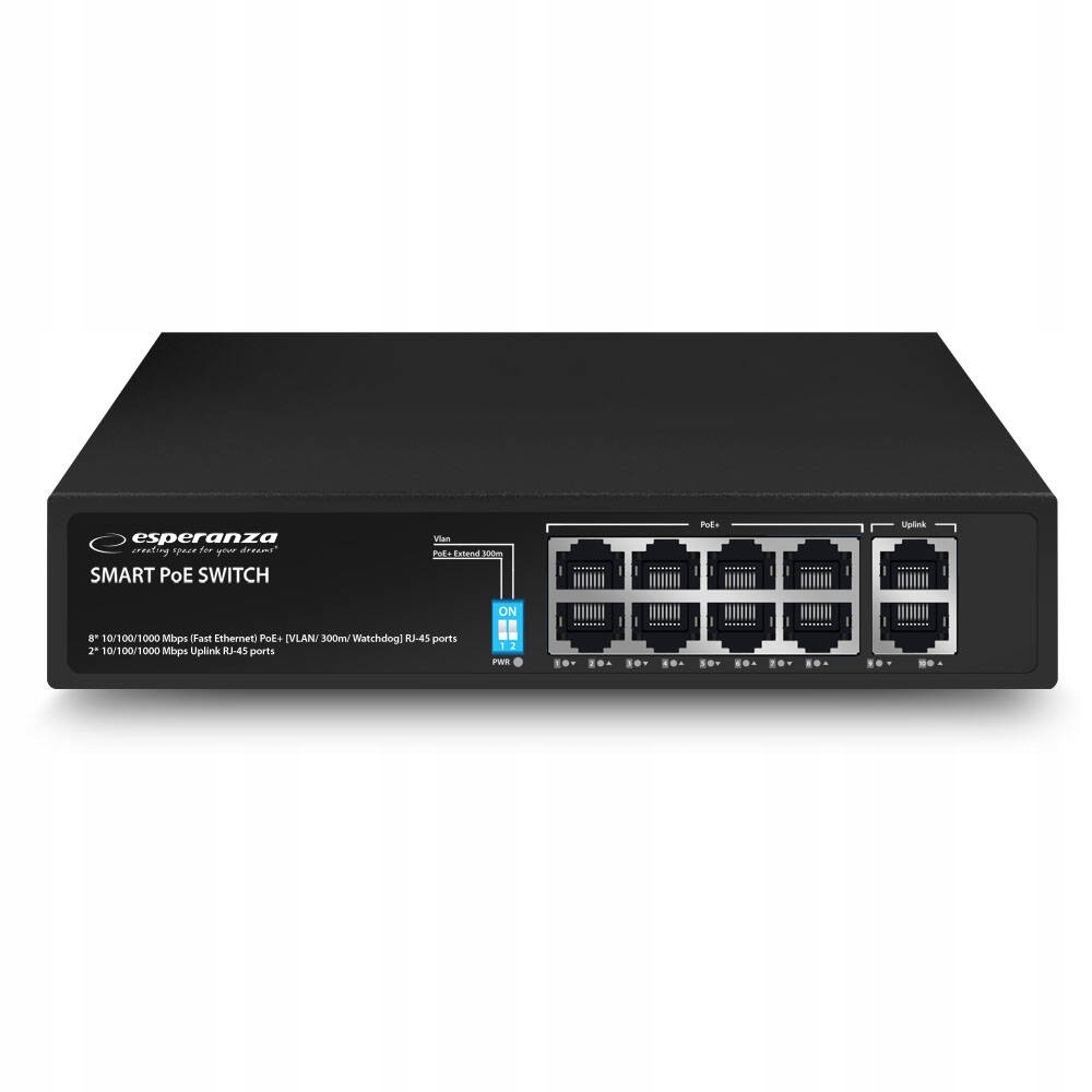 SWITCH PoE 8xPOE 2xUplink RJ45 10/100/1000Mbps 120W EXTEND 300M + DO ...