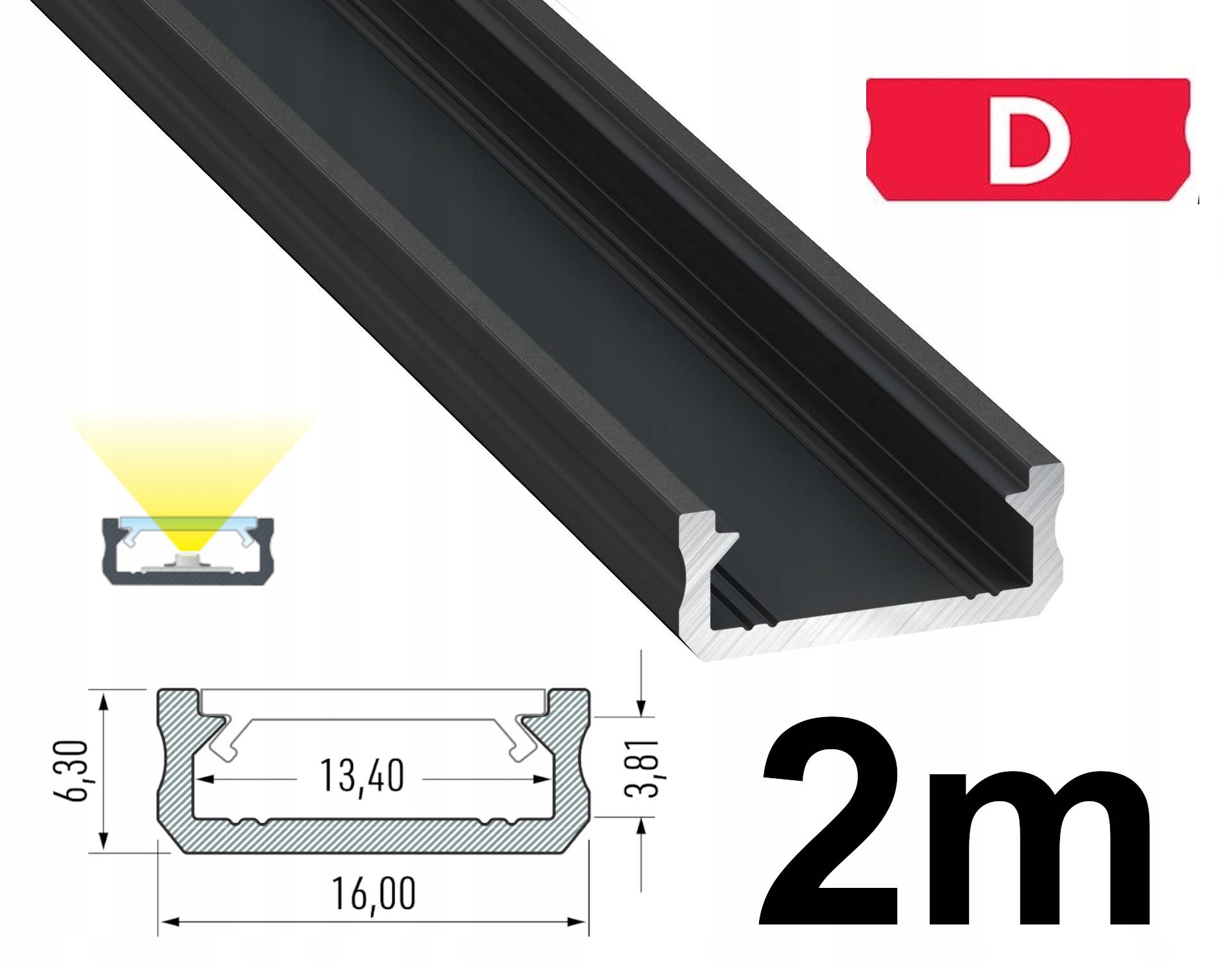 PROFIL DO TAŚM LED NISKI PŁYTKI 2M TYPU D CZARNY • Cena, Opinie ...