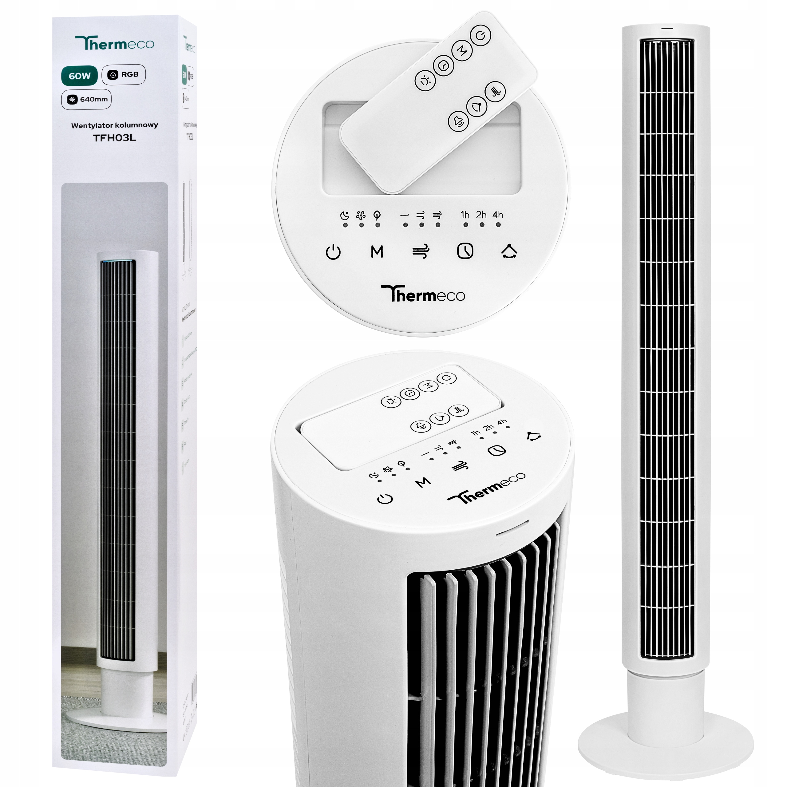 Wentylator kolumnowy z pilotem biały cichy oscylacja timer 60W wysoki ...