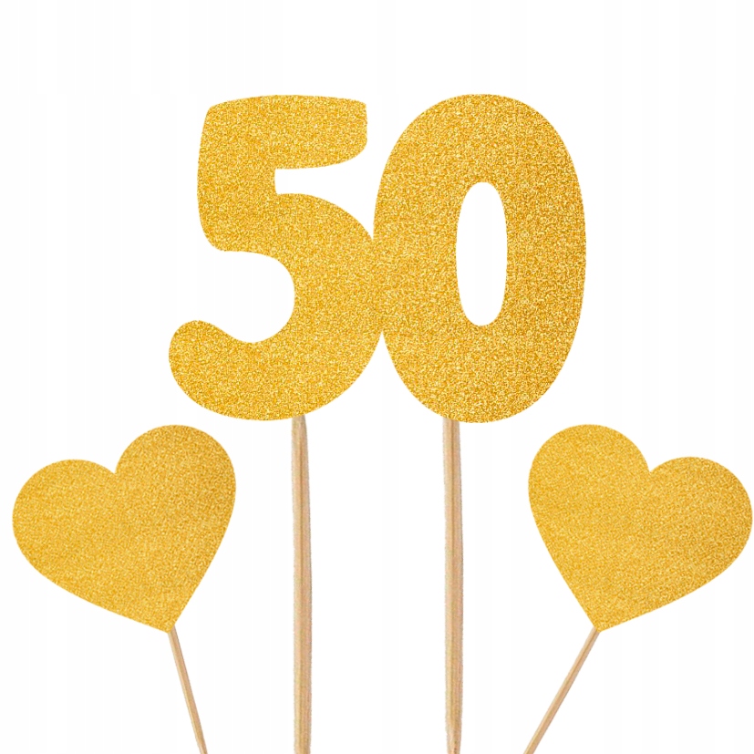 TOPPER BROKATOWY ZŁOTY TOPER - 50 LAT + 2x SERCE • Cena, Opinie - Allegro