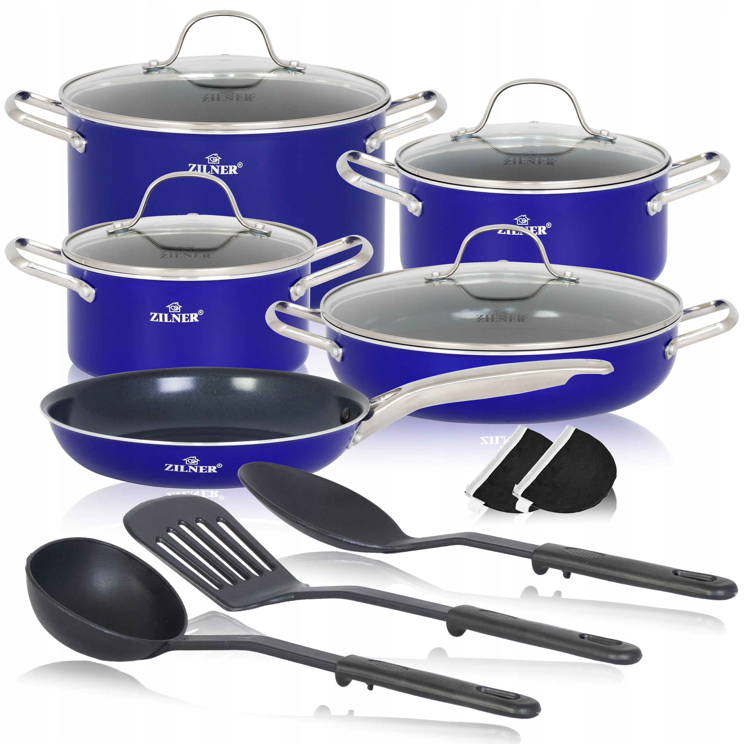 ZESTAW GARNKÓW KOMPLET GARNKI SOLIDNE INDUKCJA GAZ 14EL PREMIUM ZILNER ...