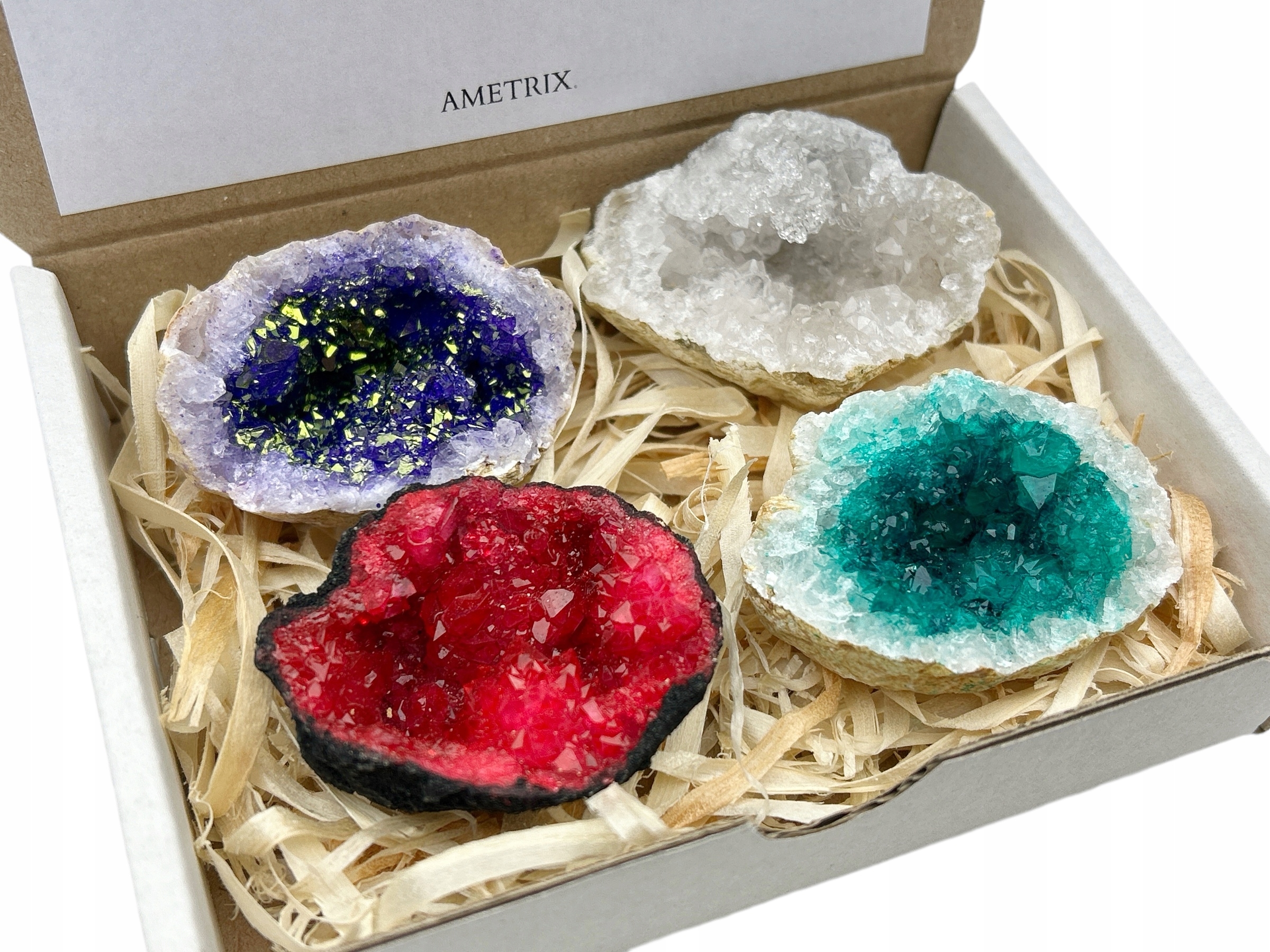 zestaw 4 geod kryształowych kolorowych kryształ górski idealne na ...