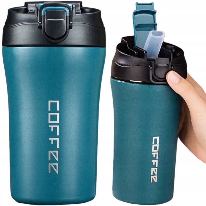 KUBEK TERMICZNY TERMOS BIDON Z USTNIKIEM ZAMYKANY - POJEMNY KUBEK TERMICZNY ZAMYKANY Z USTNIKIEM ...