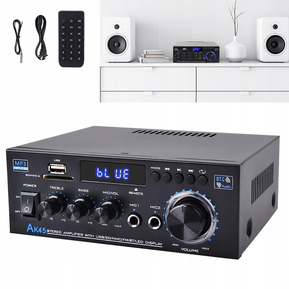 ZESILOVAČ HIFI STEREO REPRODUKTORŮ BLUETOOTH 5.0 AUX SD/USB AUDIO FM 40W+40W za 599 Kč - Allegro