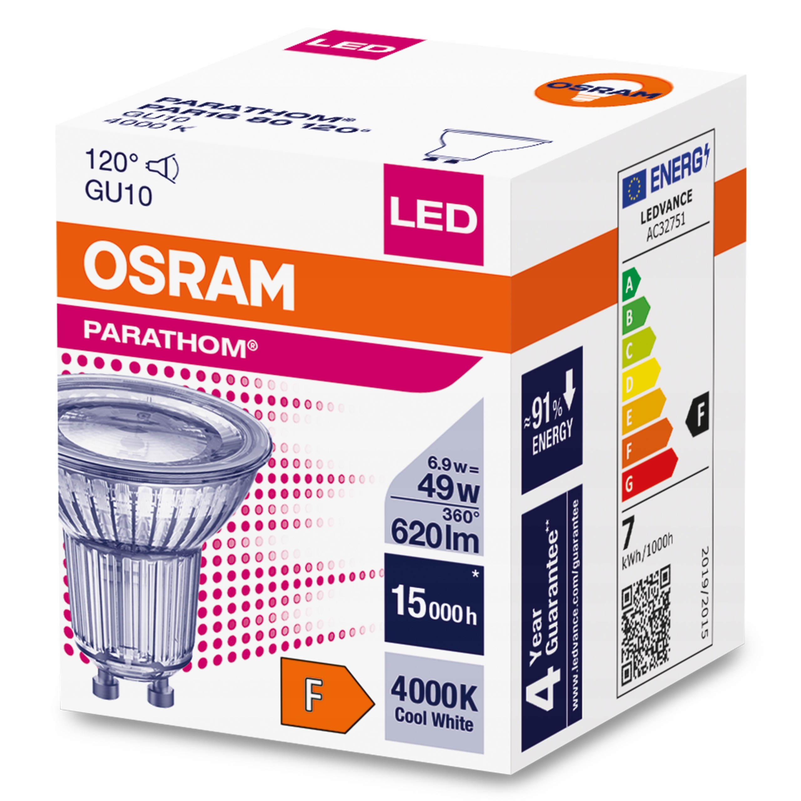 Żarówka LED PAR16 6,9W 49W 620lm GU10 120st. Osram • Cena, Opinie - Allegro