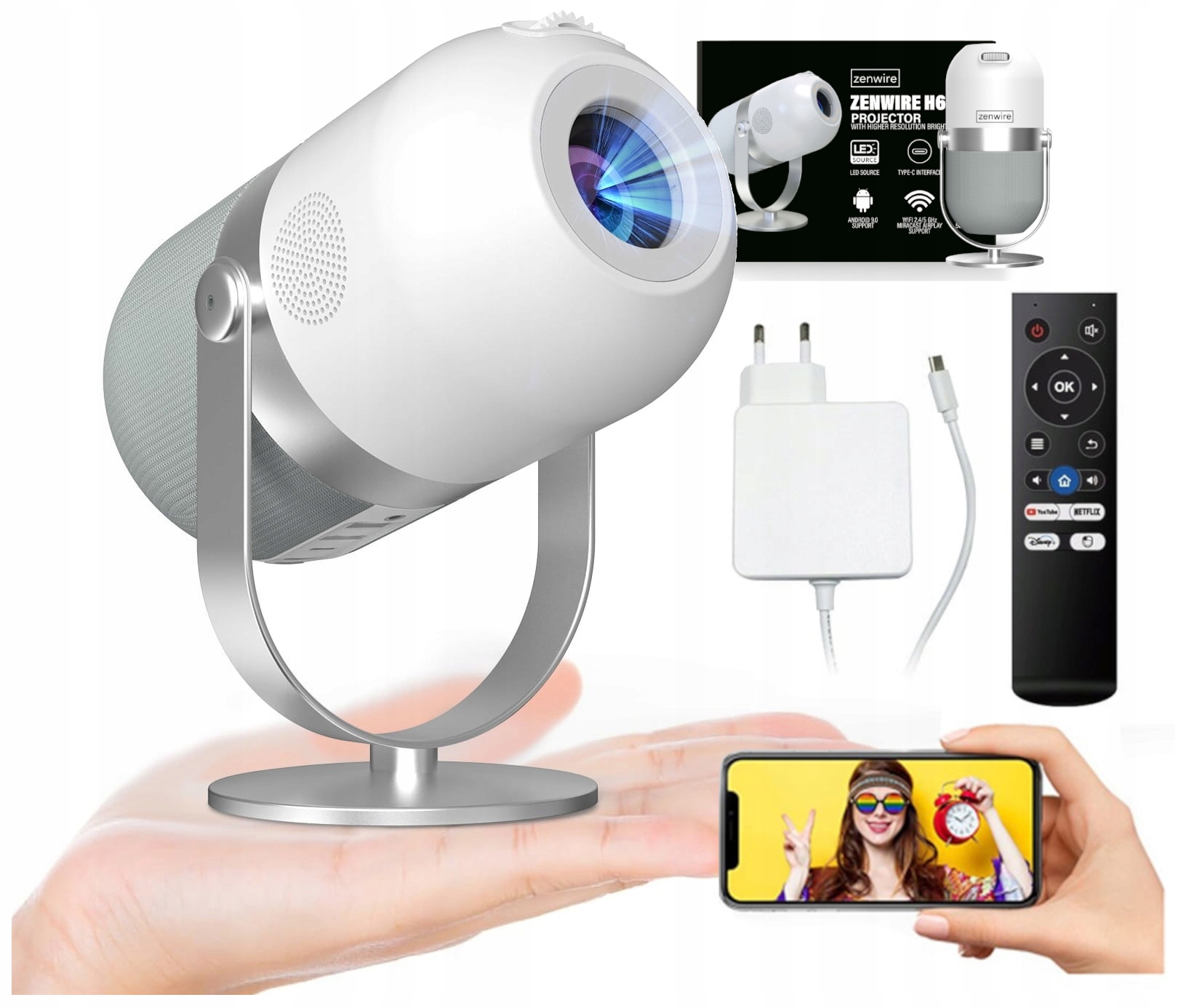 MINI PROJEKTOR 360 ANDROID WiFi PŘENOSNÝ PROJEKTOR FULL HD pro USB ...