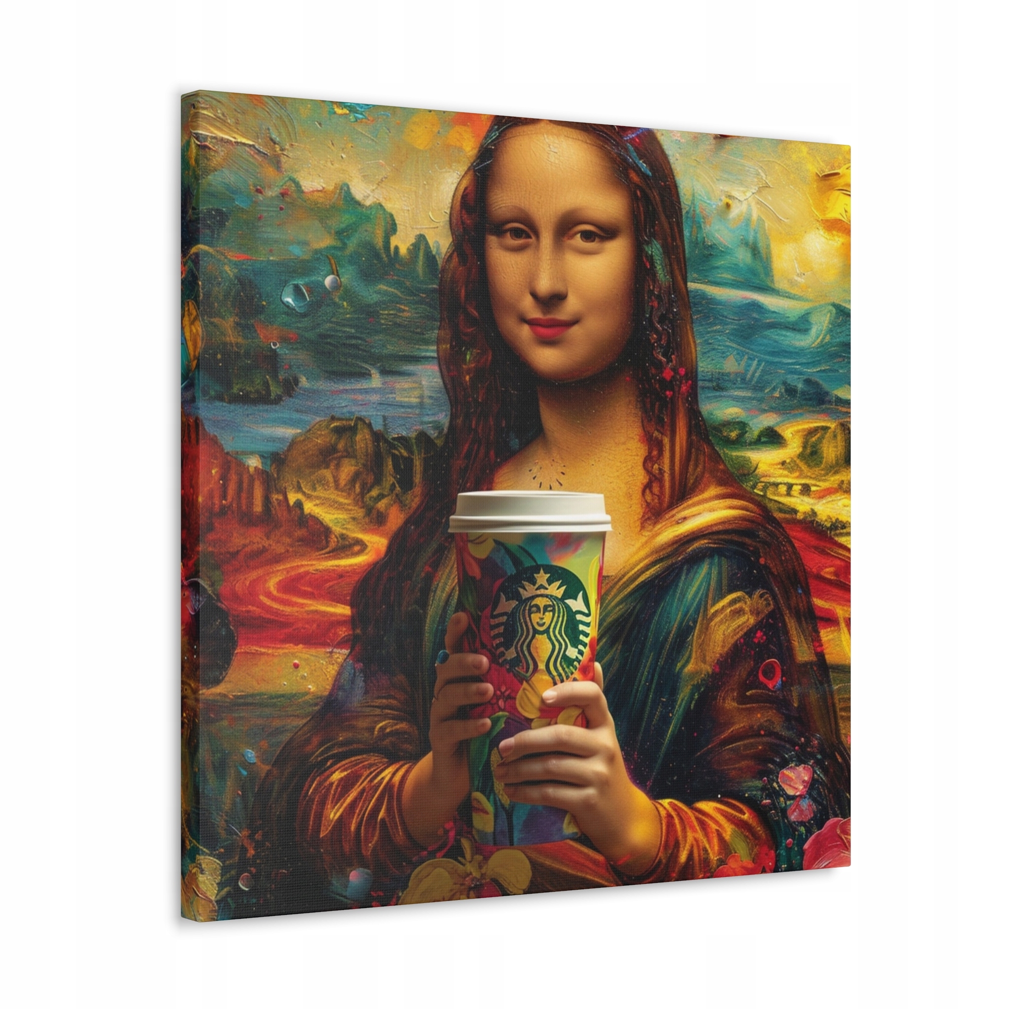 Obraz na płótnie MONA LISA KAWA STARBUCKS parodia przeróbka śmieszne ...