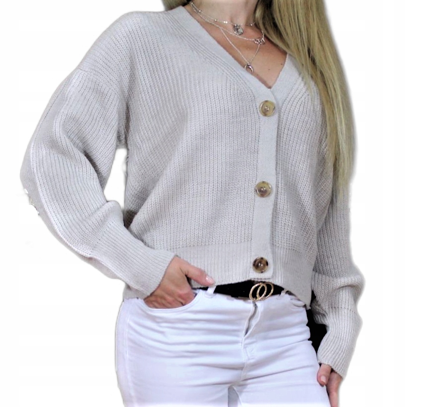 KOBIECY SWETER KARDIGAN ZAPINANY GŁADKI MODNY • Cena, Opinie • Swetry ...