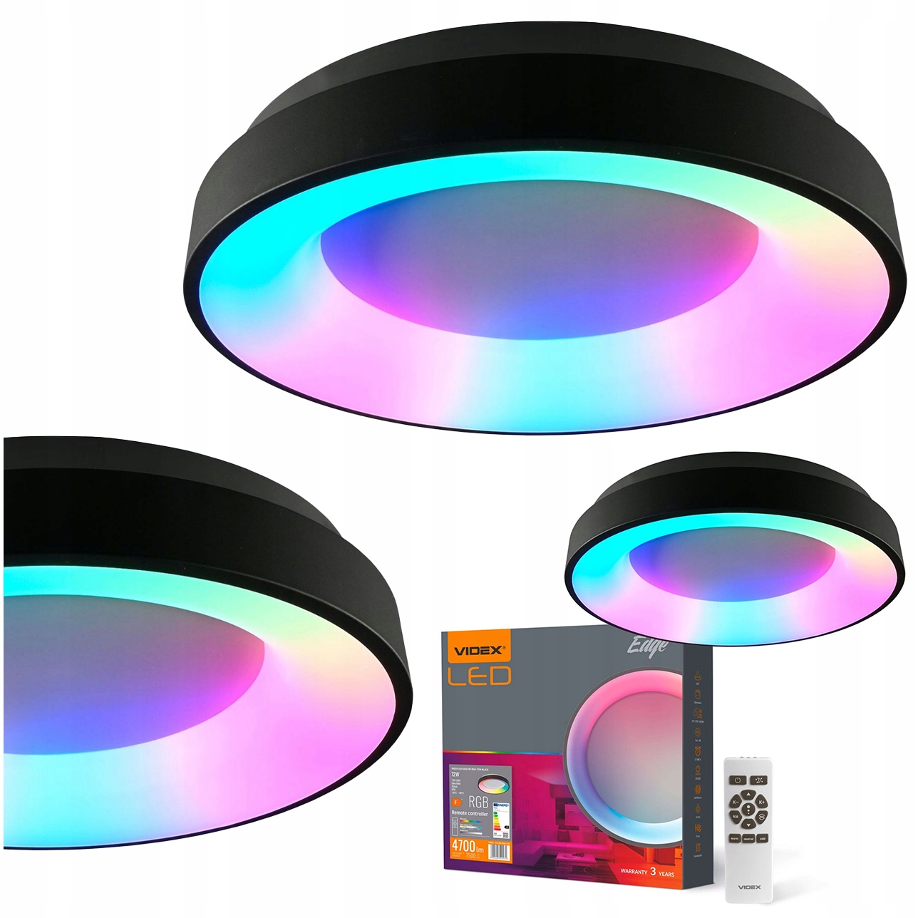 PLAFON LED LAMPA SUFITOWA OKRĄGŁA CZARNA ZMIENNA BARWA KOLORY RGB ...