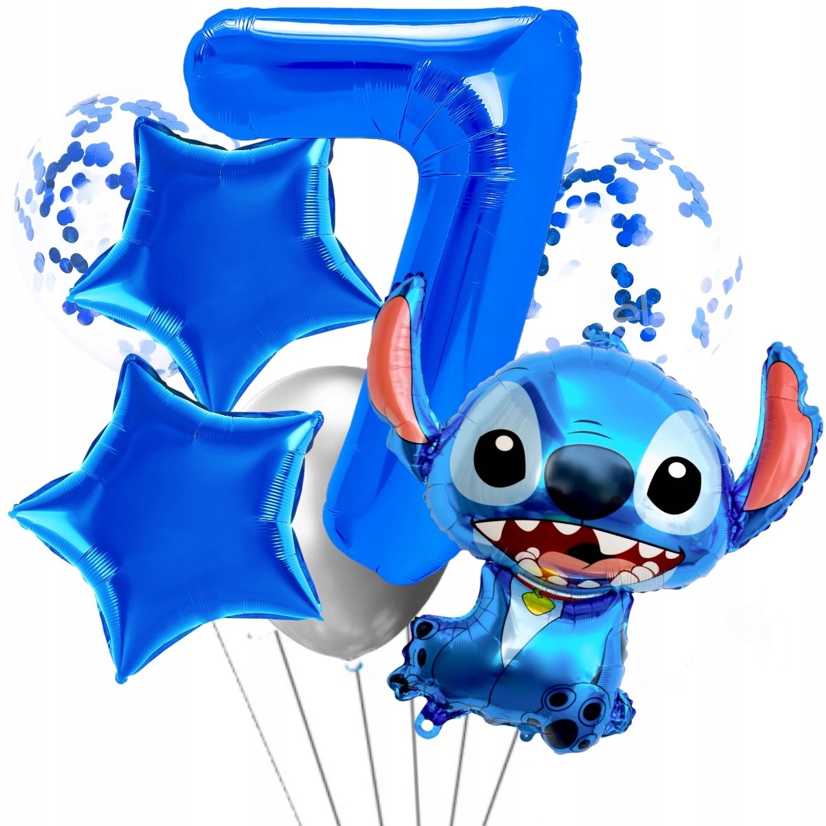 7-es Szám Születésnapi Lufi Szett Kék Stitch Dekoráció Lufik Stich ...