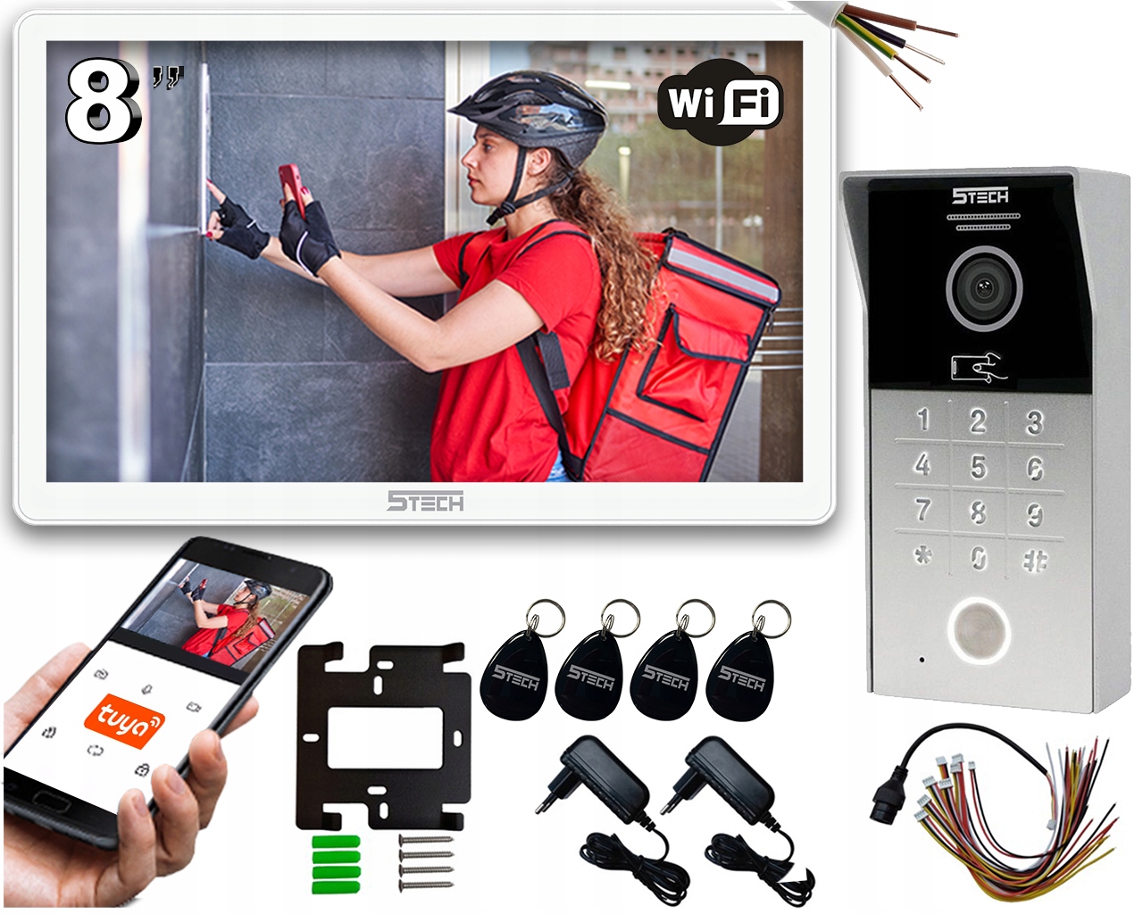 WIDEODOMOFON WIFI 5TECH NATYNKOWY 4-żyły FURTKA i BRAMA APLIKACJA TELEFON (VERUSONE(W)/84255 ...