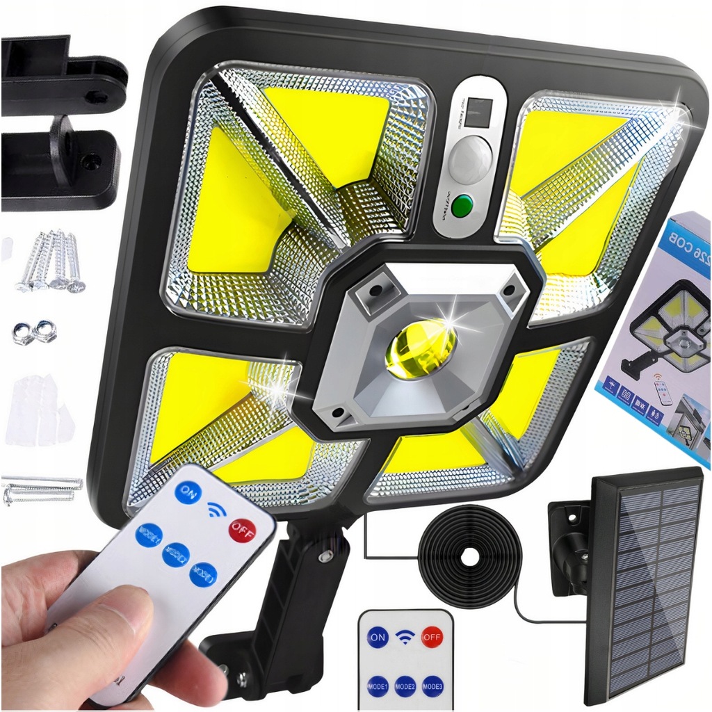 LAMPA SOLARNA 100 LED Z CZUJNIKIEM RUCHU ZMIERZCHU (ZEWNĘTRZNA OSOBNY ...