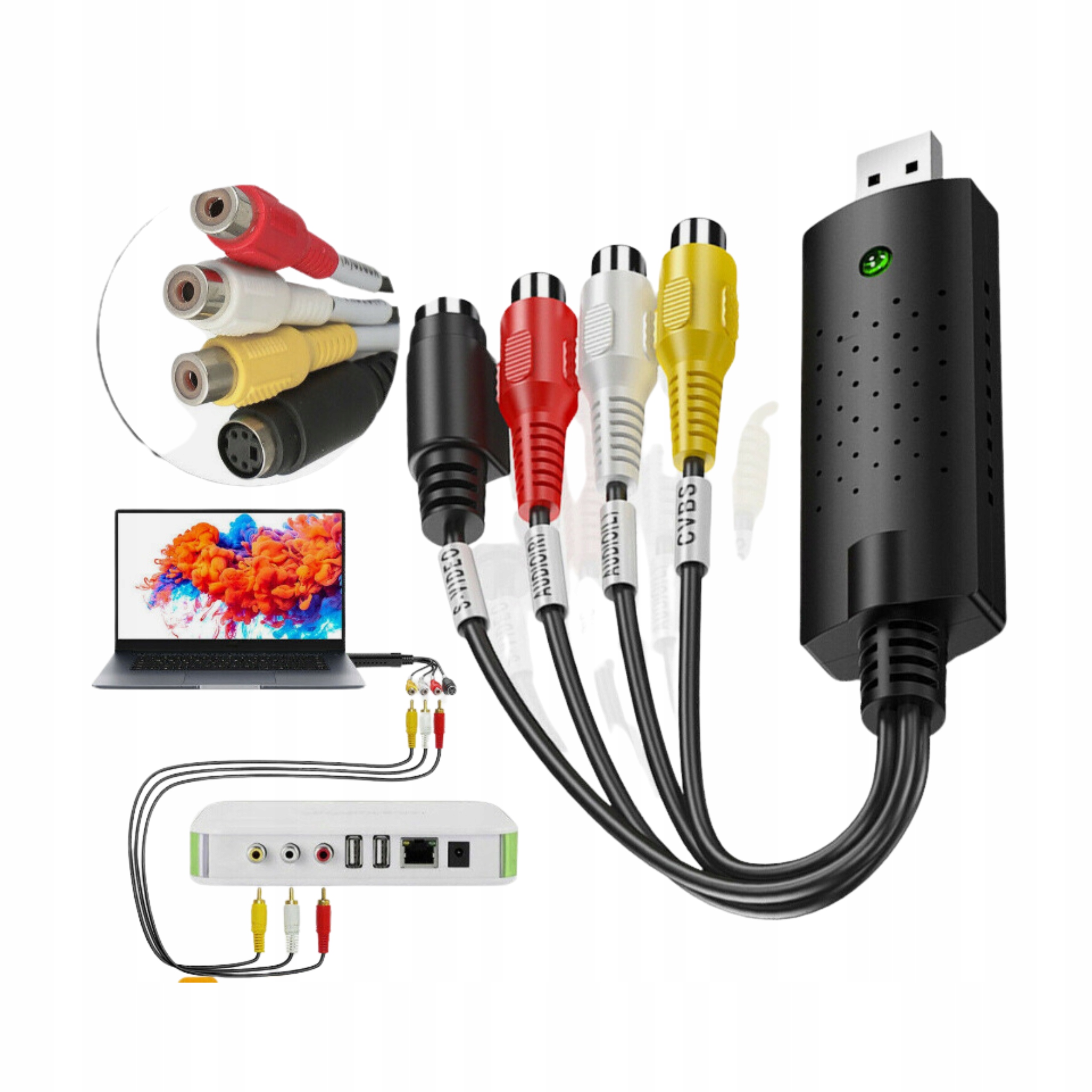 GRABBER USB VIDEO Nagrywarka Obrazu Dźwięk Adapter do zgrywania VHS ...