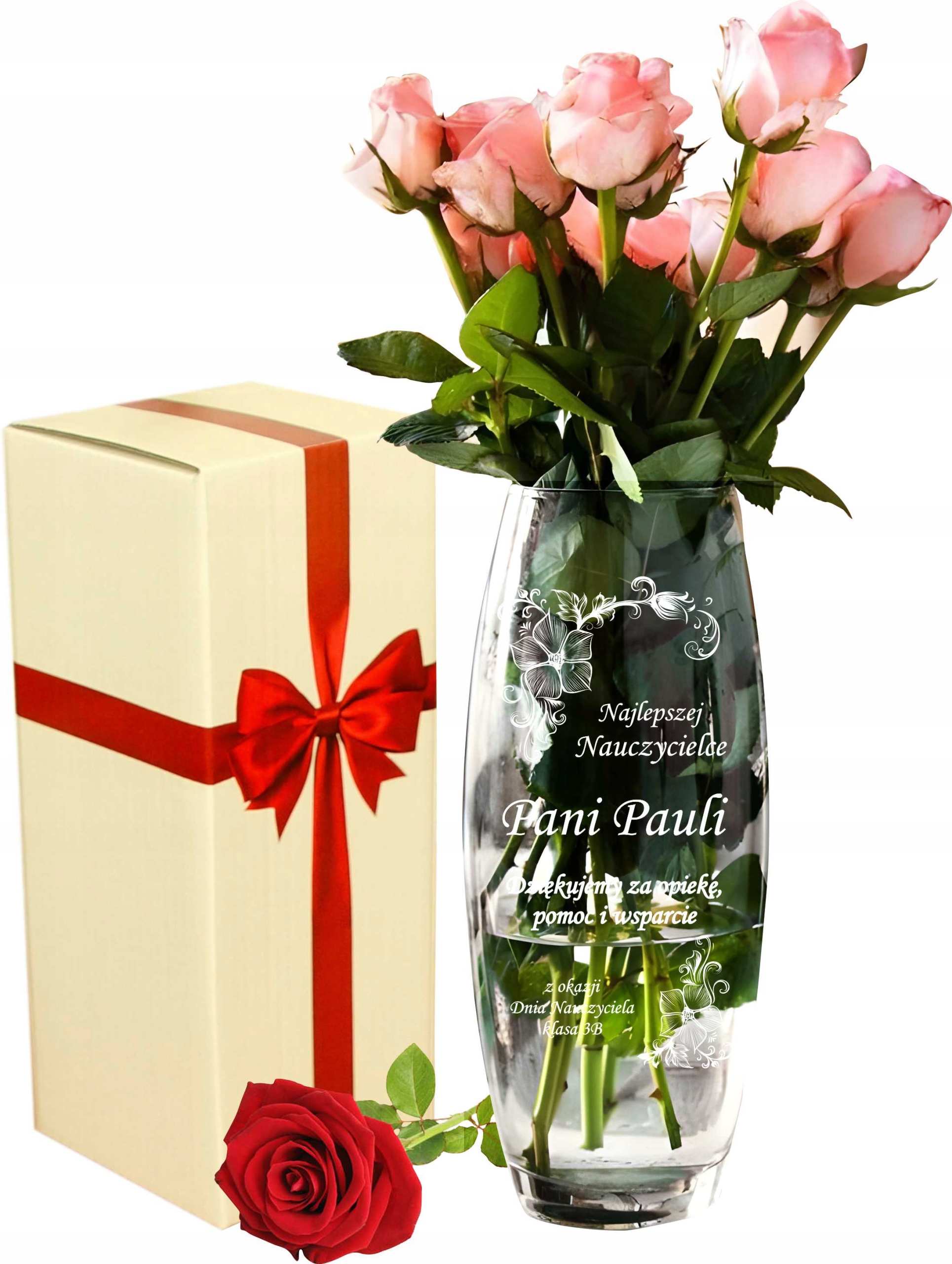 Duży Wazon na kwiaty 26 cm z grawerem dzień nauczyciela babci matki ...