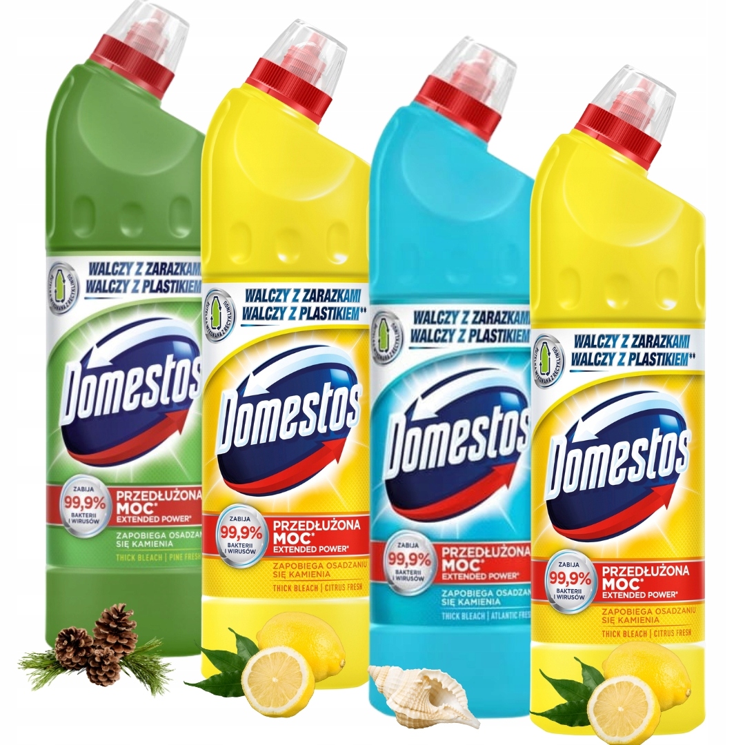 DOMESTOS PRZEDŁUŻONA MOC PŁYN WYBIELAJĄCY DO CZYSZCZENIA WC ZESTAW 4x 750ml (5904915134858 ...