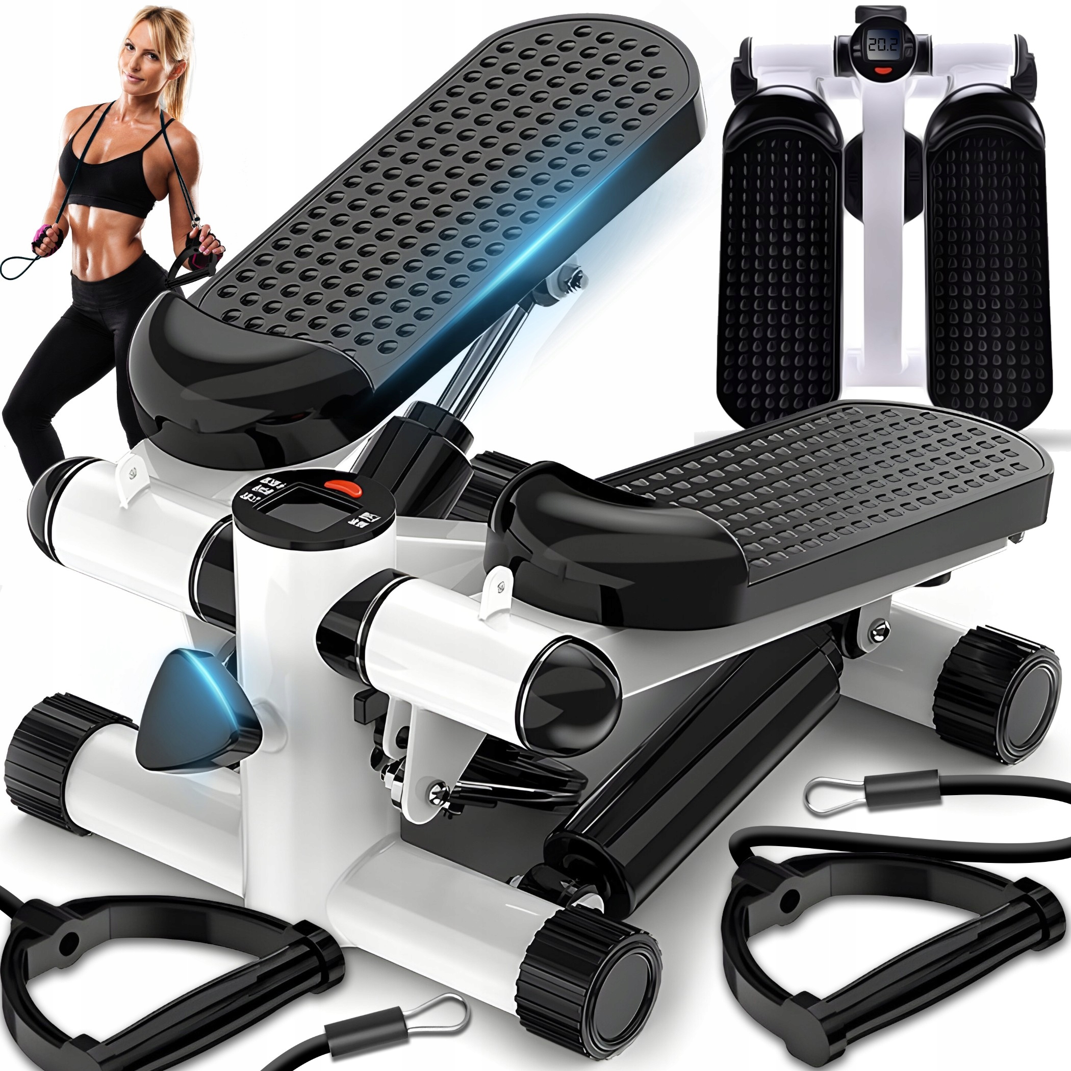 STEPPER STEPER ROVNÝ S CVIČEBNÍMI LANY POČÍTADLO LCD FITNESS NASTAVENÍ ...