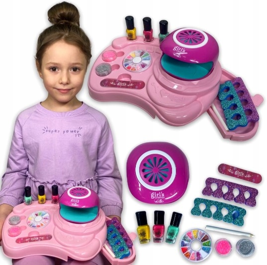 ZESTAW DO STYLIZACJI PAZNOKCI DLA DZIECI LAKIERY BROKATY MALOWIDŁA SUSZARKA (5908445474934 ...