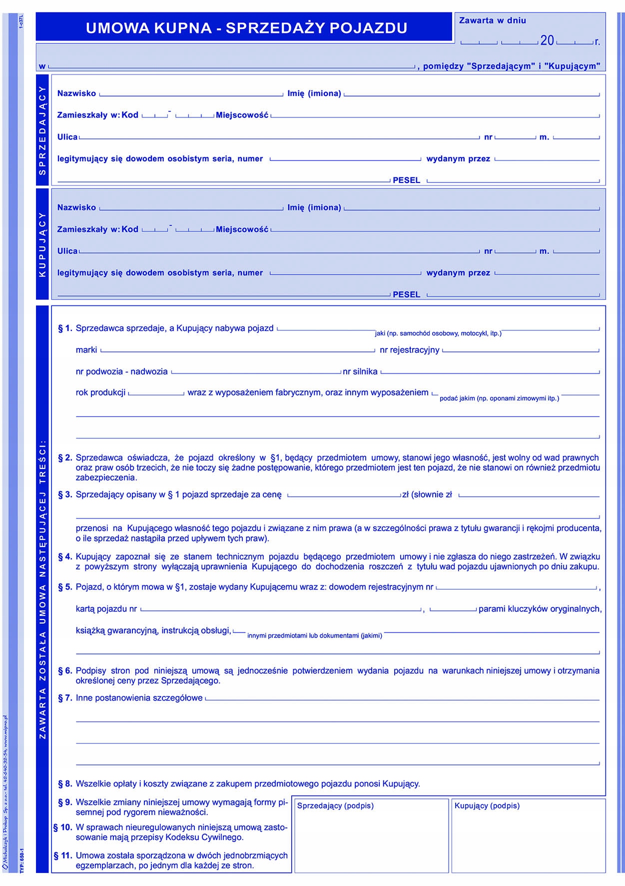 Umowa kupna-sprzedaży pojazdu MiP 650-1 A4 (5906858003987) • Cena ...
