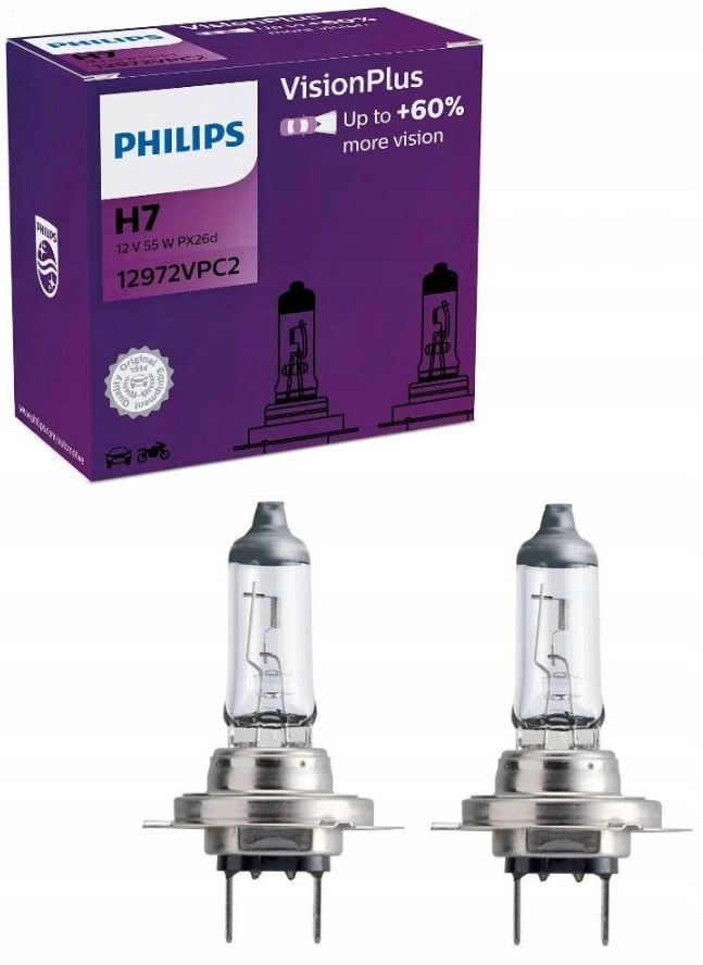 ŻARÓWKI PHILIPS H7 VISION PLUS +60% 12V 55W 2 SZT 8727900374261 za 40 ...